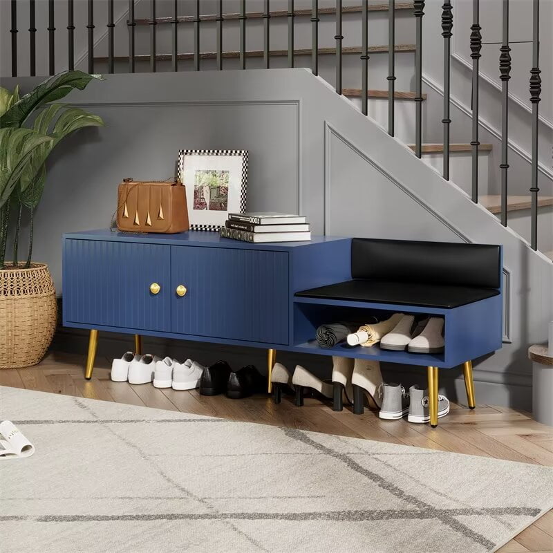 Shoe Storage Bench with Cushion, Wooden Shoe Rack Organizer with 2 ...