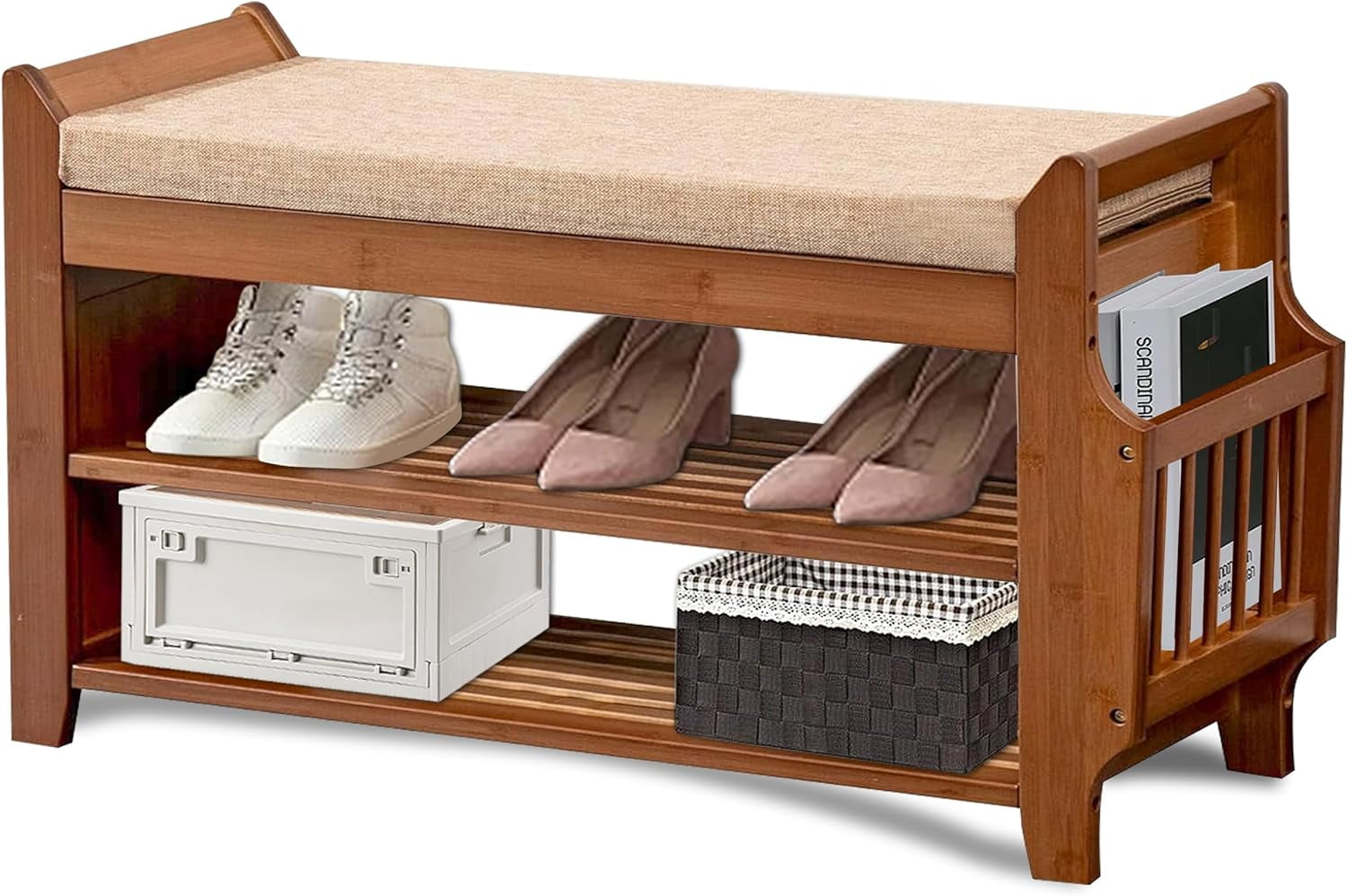 Shoe Storage Bench for Entryway, Bamboo Entryway Bench with Hidden ...