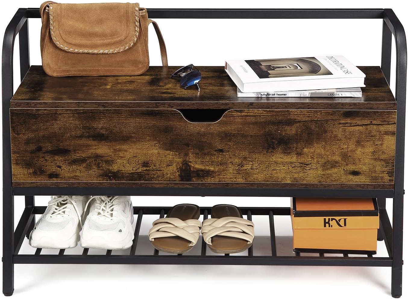 Shoe Storage Bench, Entryway Bench, 33” Retro Wooden Shoe Bench with U ...