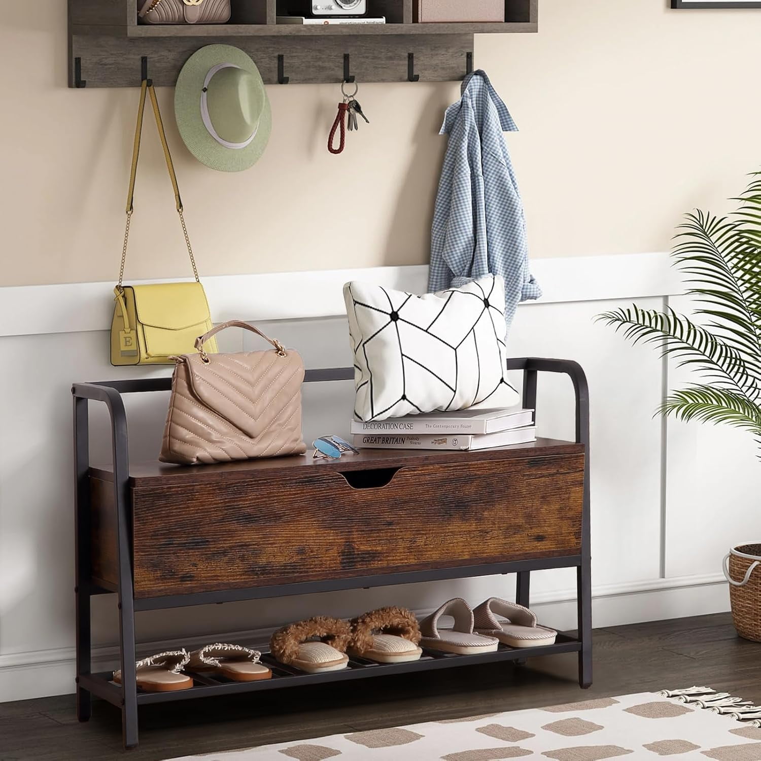 Shoe Storage Bench, Entryway Bench with Lift Top Storage Box ...
