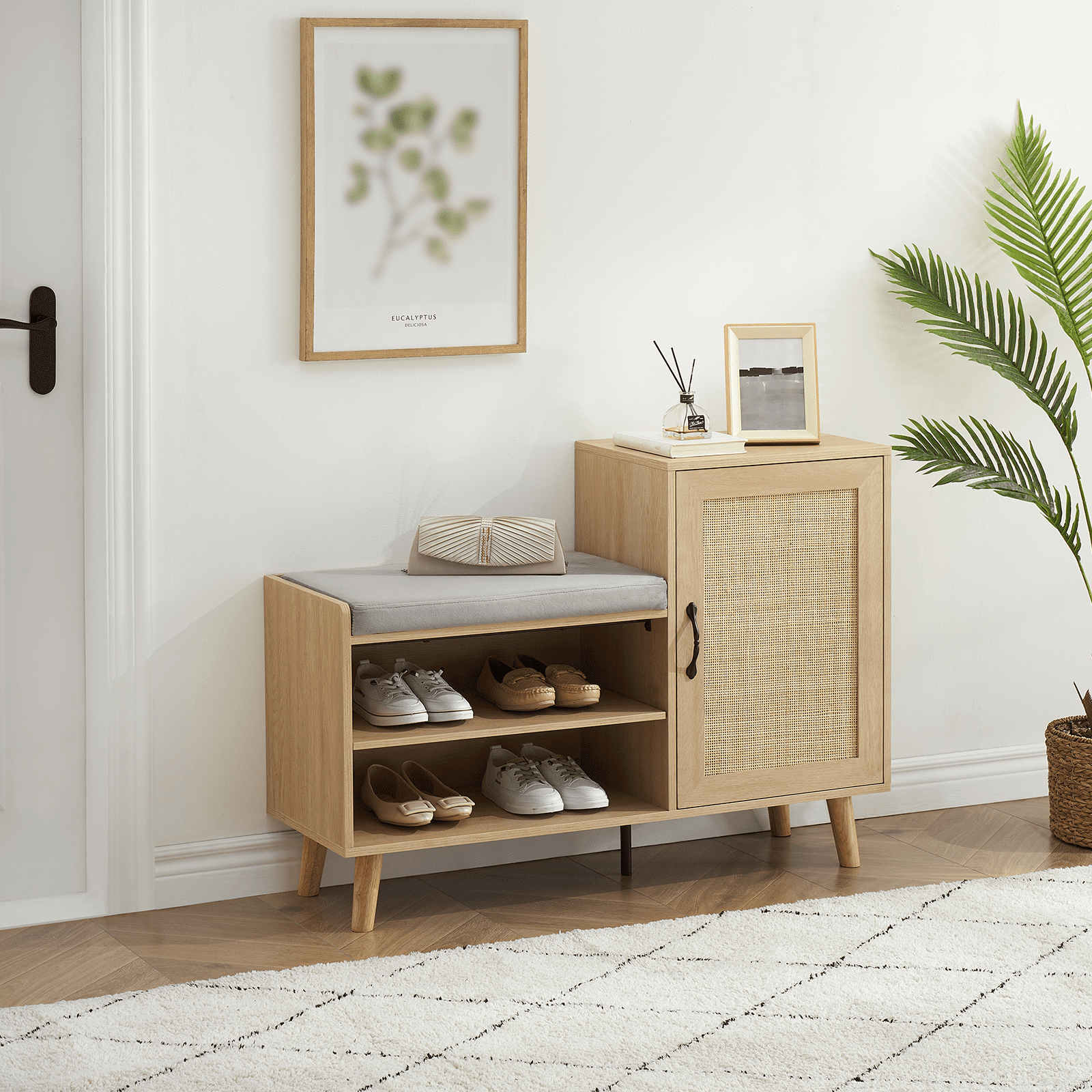 Shoe Storage Bench, Entryway Bench with Removable Seat Cushion and ...