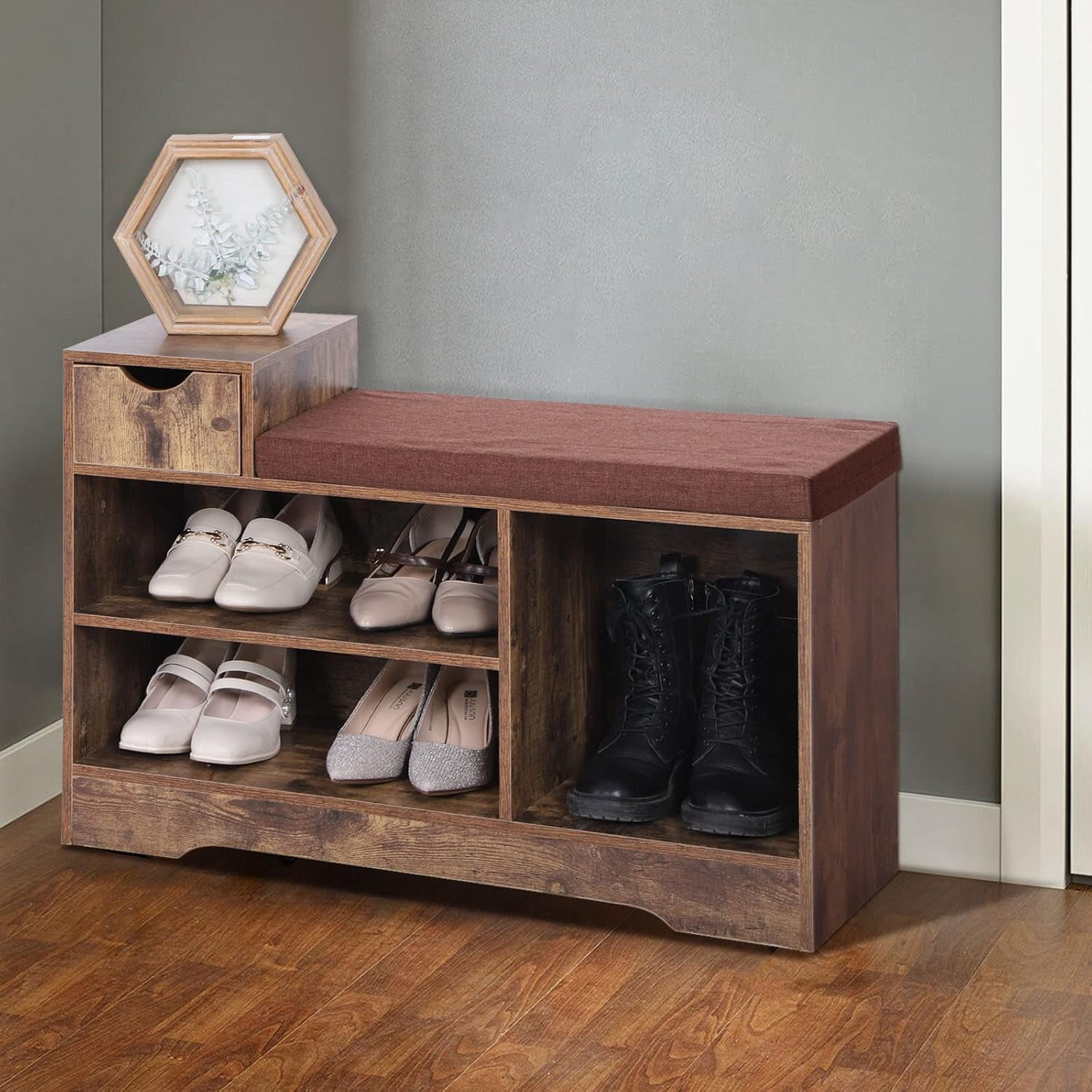 Shoe Storage Bench, Shoe Entryway Bench with Seating Cushion and ...