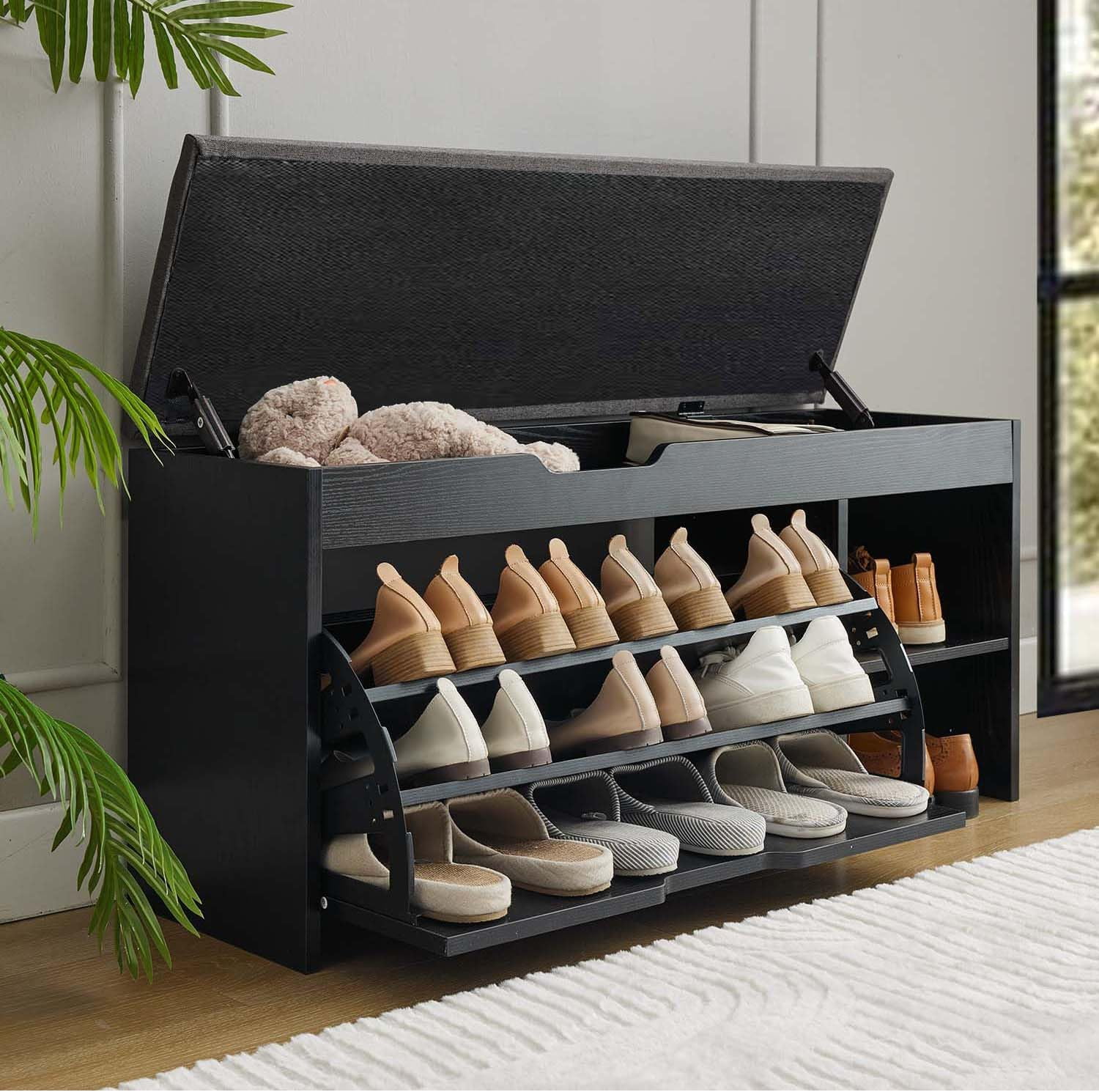 Shoe Storage Bench with Flip Drawer, Shoe Rack with Lift Top Storages ...