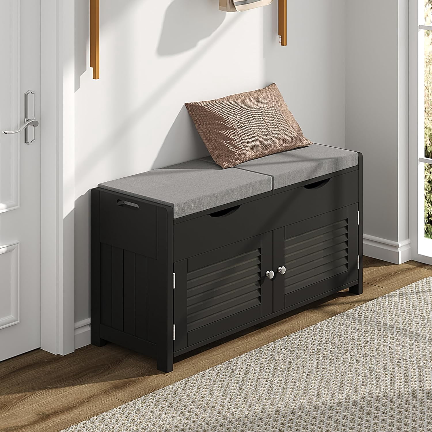 Shoe Storage Bench with Lift Top Storage, Entryway Bench with 2 ...