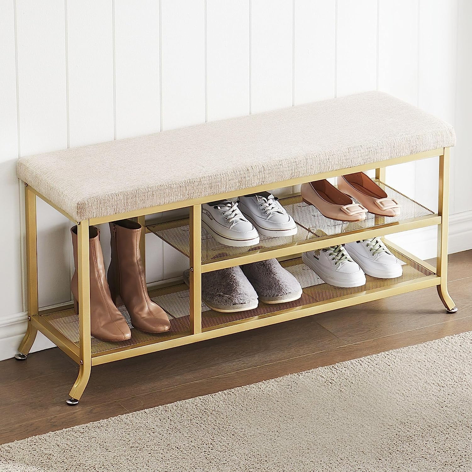 Shoe Storage Bench with Padded Seat, Shoe Rack Bench for Entryway, Shoe ...
