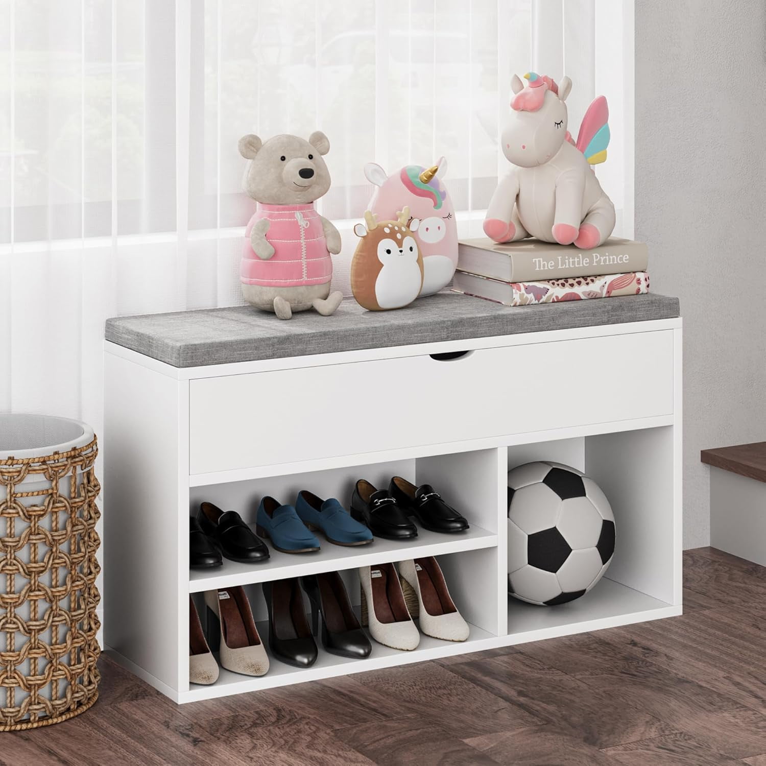 Shoe Storage Bench, Shoe Rack Benches with Cushioned Seat, 2 Tiers of ...