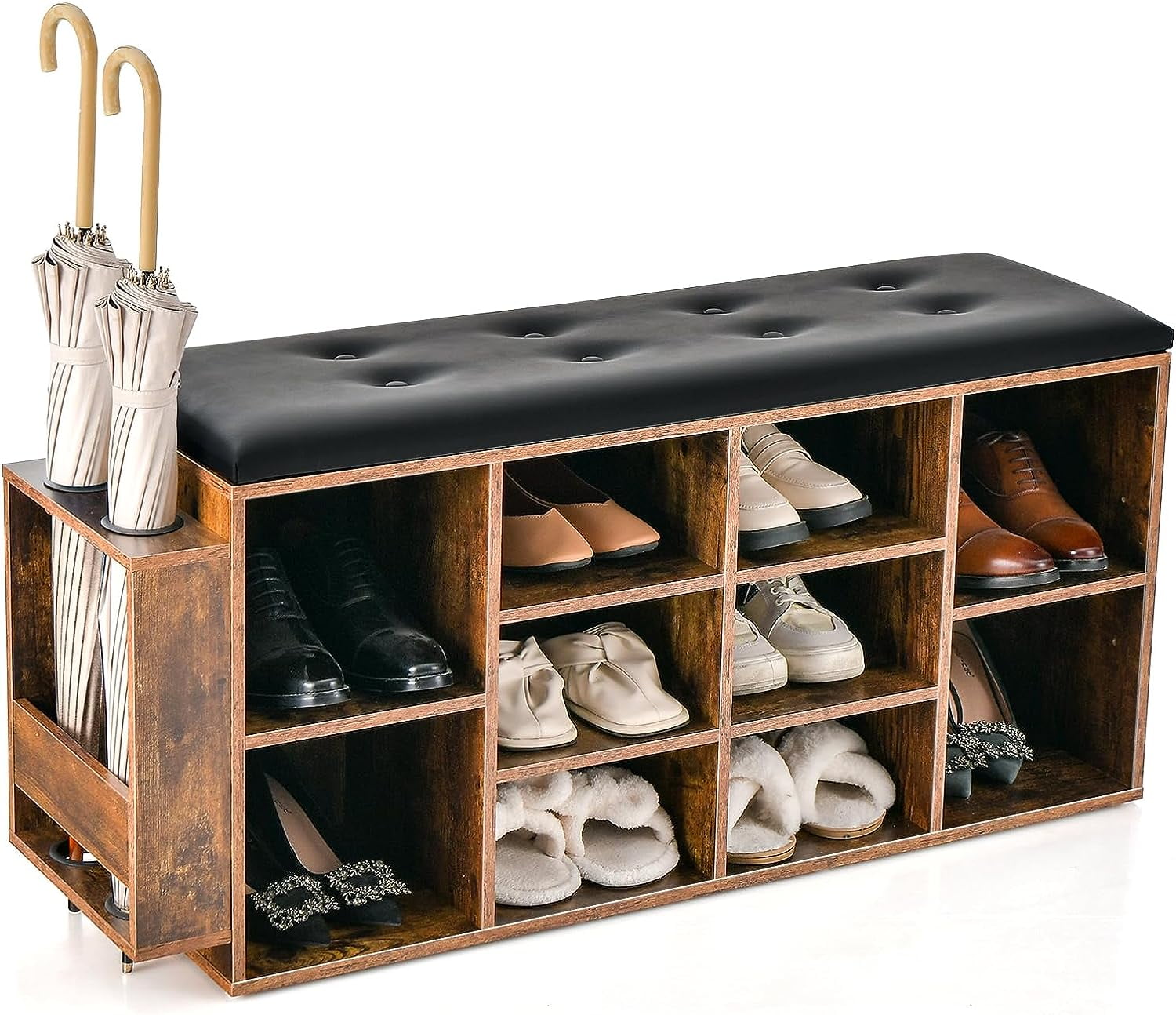 Shoe Storage Bench with Umbrella Stand, 10-Cube Entryway Bench with ...