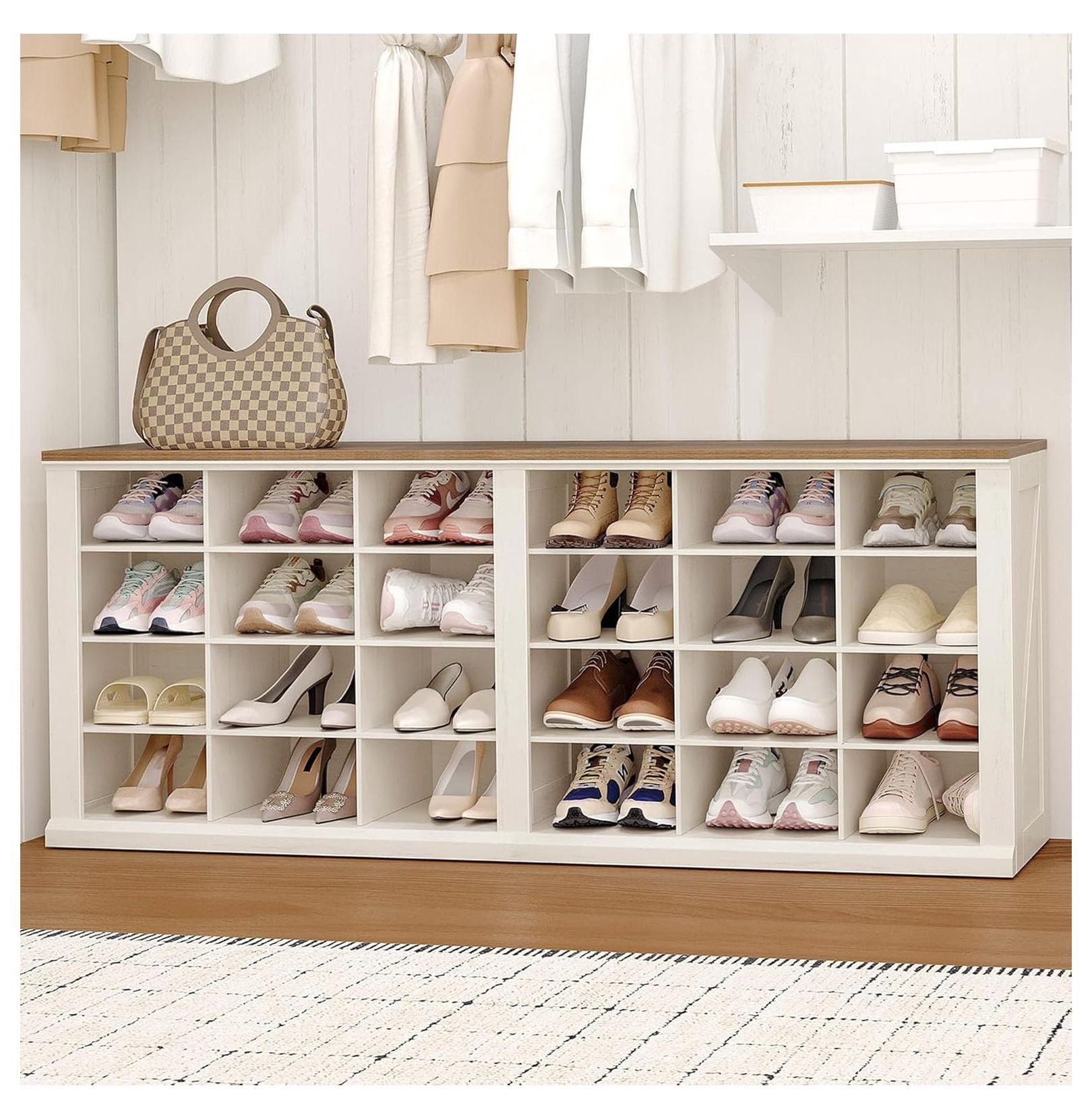 Shoe Storage Bench Wooden Entryway Organizer with Cubbies - Farmhouse ...