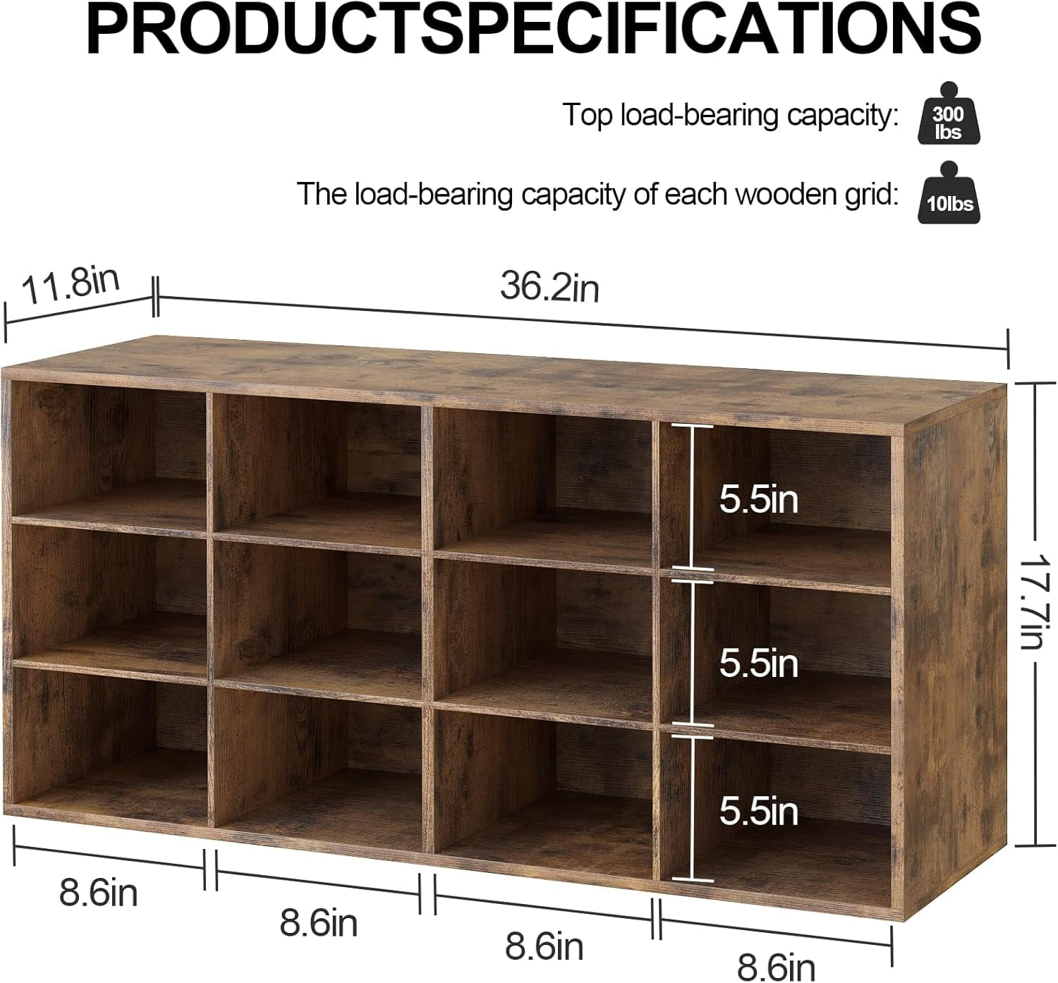 Shoe Storage Bench with 12 Cubbies, 3-Tier Wood Organizer for Entryway ...
