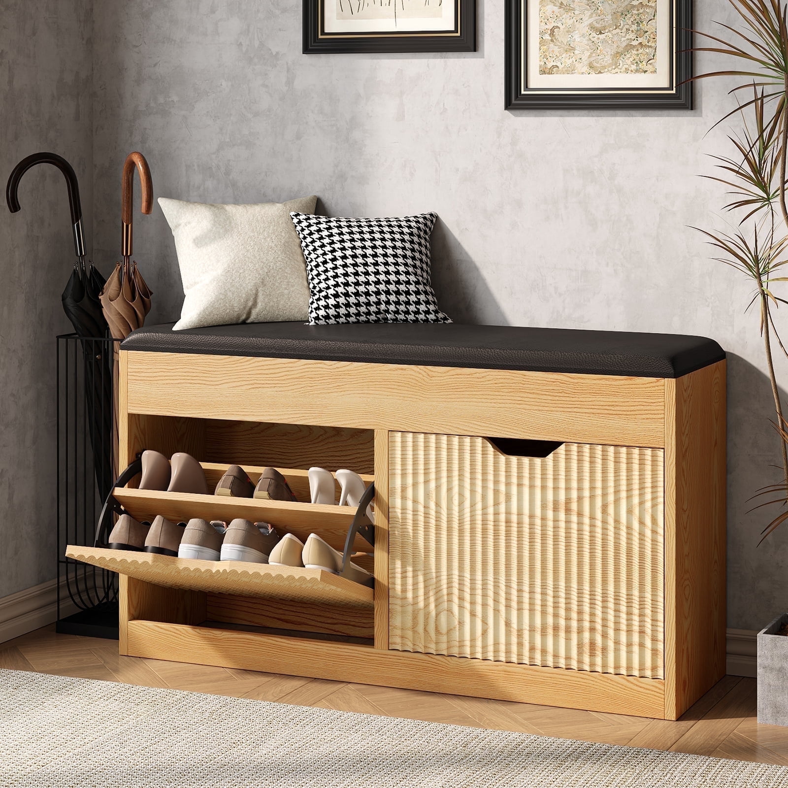 Tarnorci Shoe Bench Storage and 2 Shutter-shaped Doors, Entryway ...