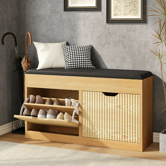 Tier Storage Bench, Shoe Bench with Thickened Padded Seat Cushion ...