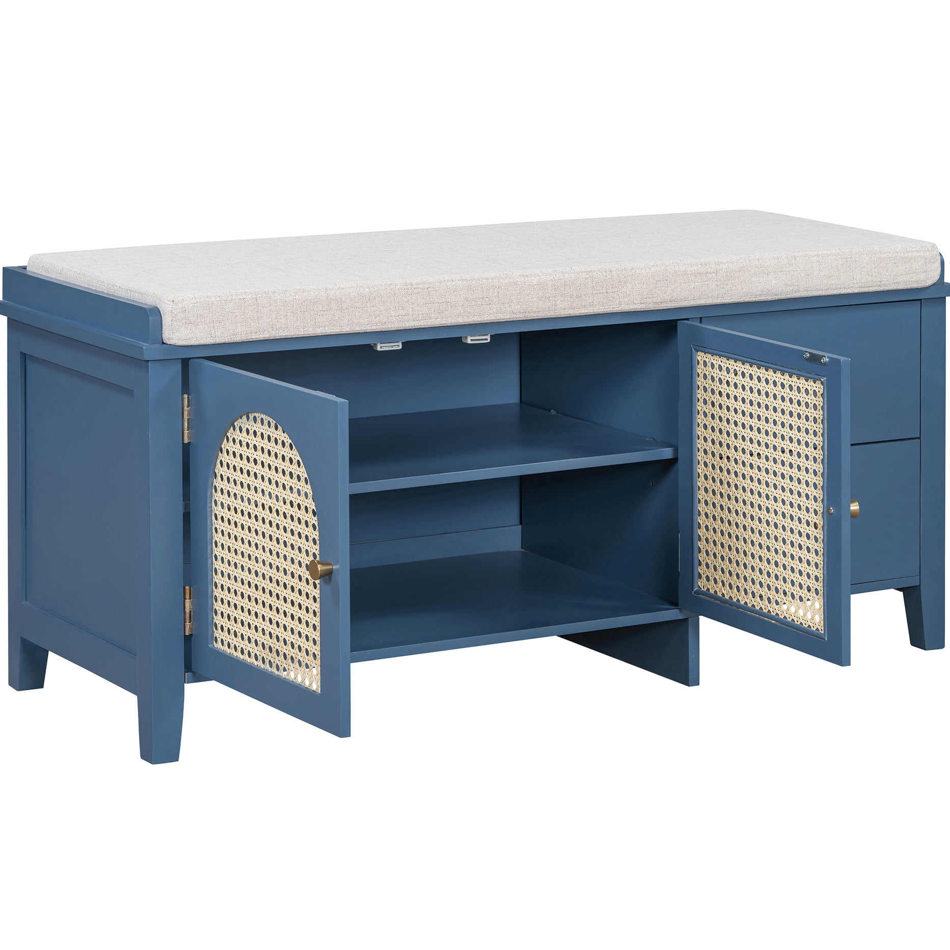 Shoe Storage Bench with Rattan Doors | Fits in Entryway, Bedroom and ...