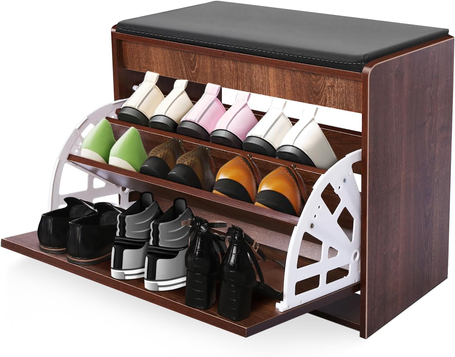 Shoe Storage Benches with Flip Drawer, Wood Entrance Way Furniture Shoe ...