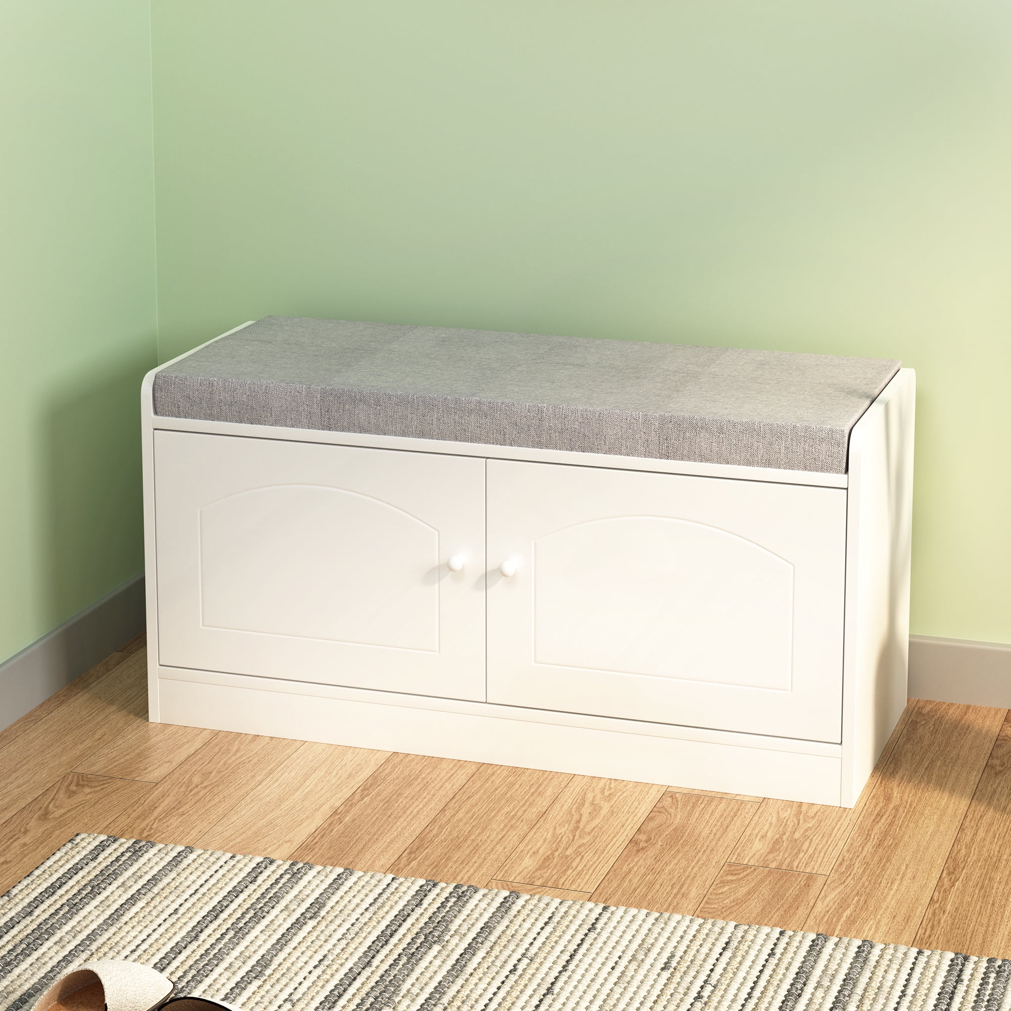 Shoe Storage Benches, Shoe Rack Bench With 2 Doors & Padded Seat ...