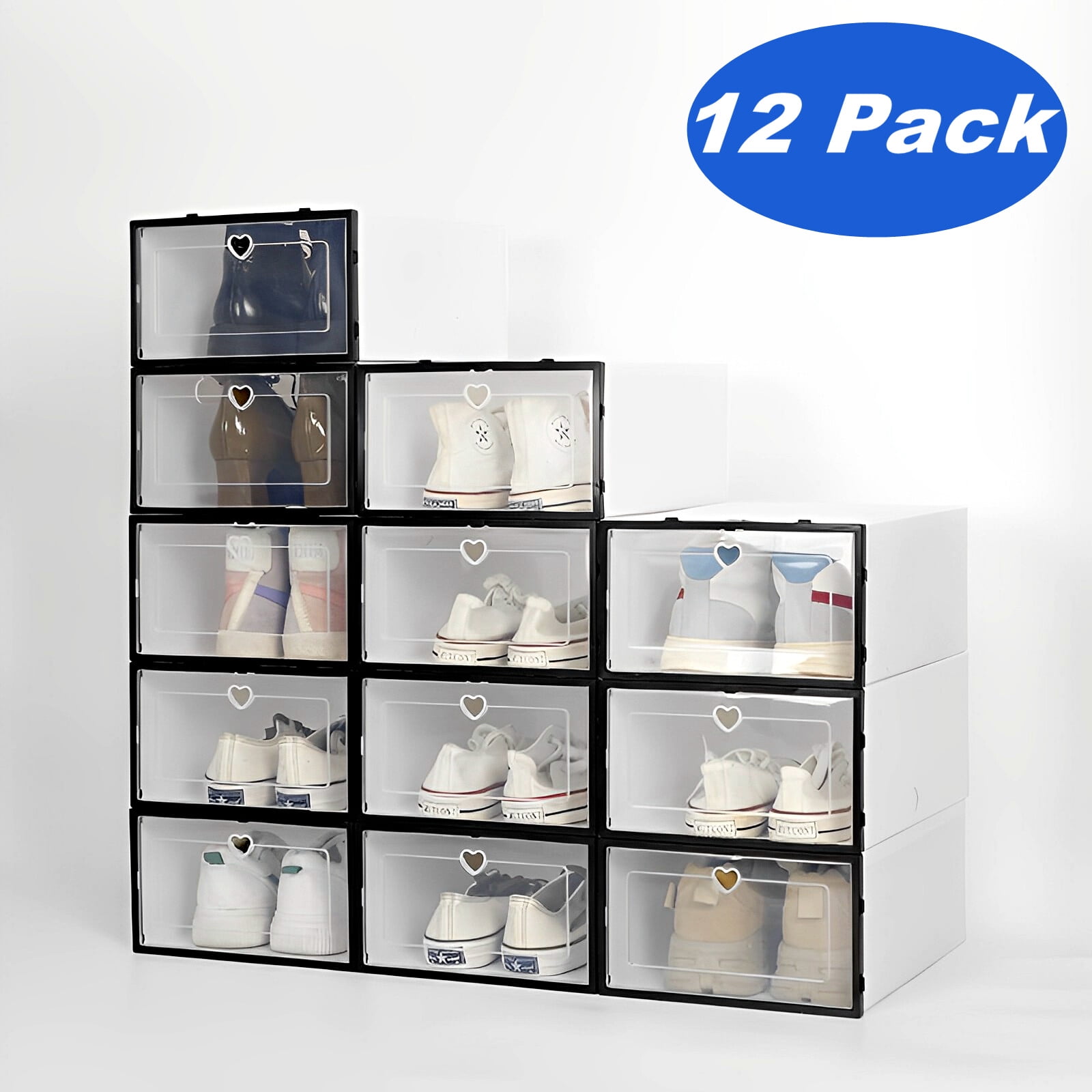12 Pack Stackable Shoe Storage Bins, Clear Plastic Shoe Box Cases with ...