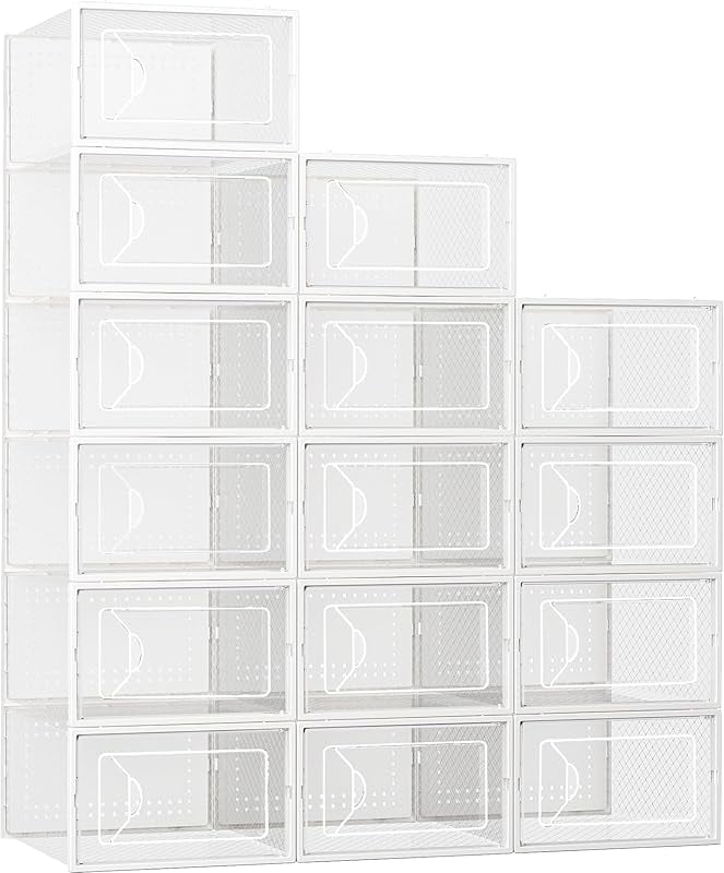 Shoe Storage Box, 15 Pack Clear Plastic Stackable Shoe Organizer for ...