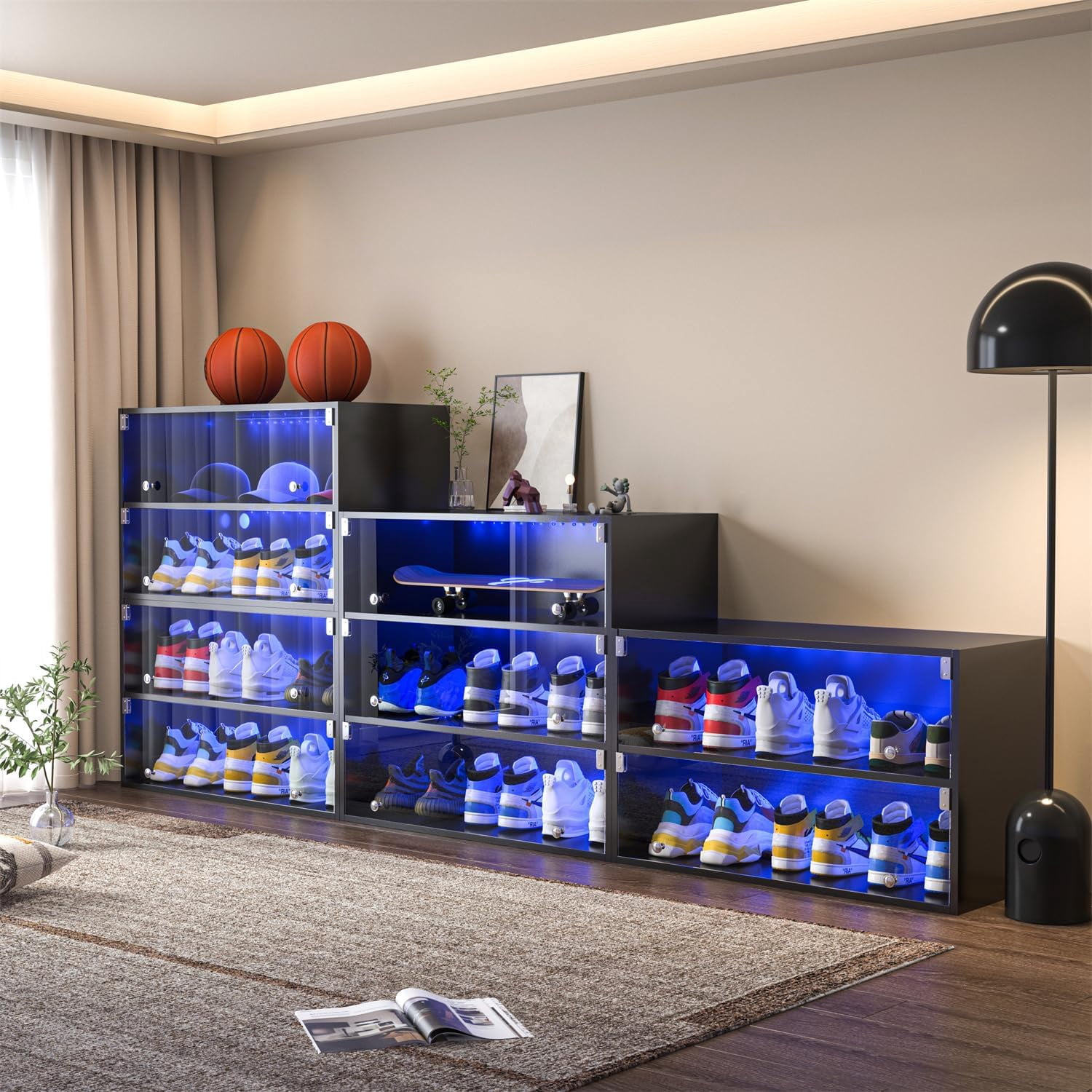 Shoe Storage Box 2-Tier Wooden Shoe Box with RGB Led Light Shoe ...