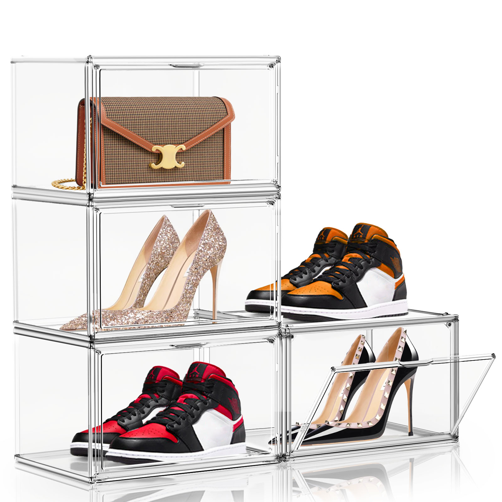 Miumaeov 20 Pack Clear Shoe Storage Boxes, Plastic Foldable Stackable ...