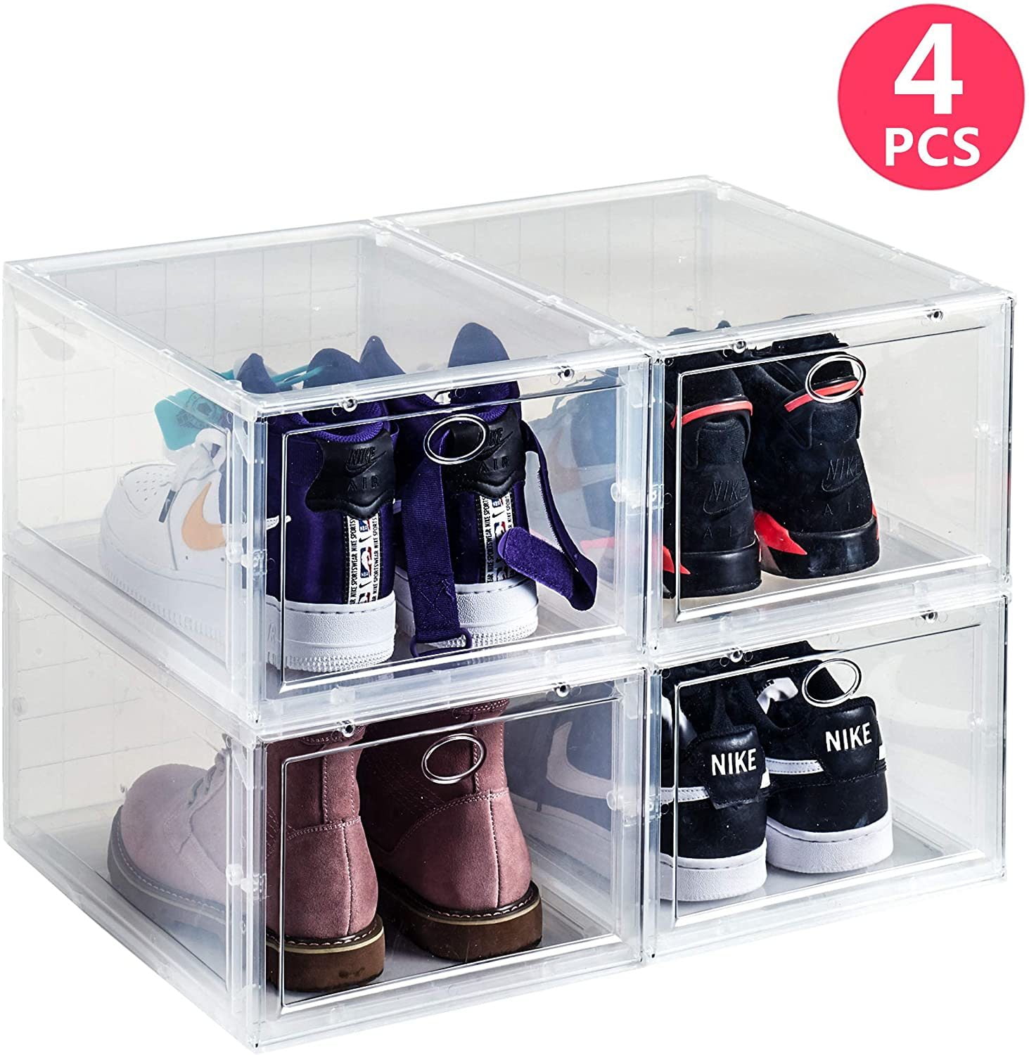 Shoe Storage Box Stackable Entryway Containers Set of 4 Thick Plastic ...