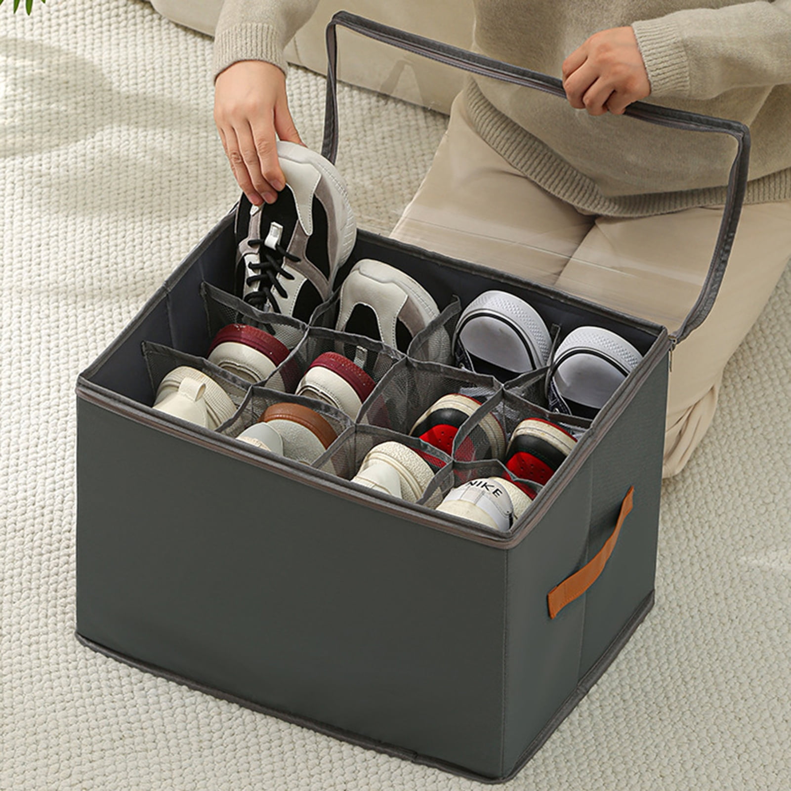 Shoe Storage Box with Transparent Cover, Zipper Closure, Large Capacity ...