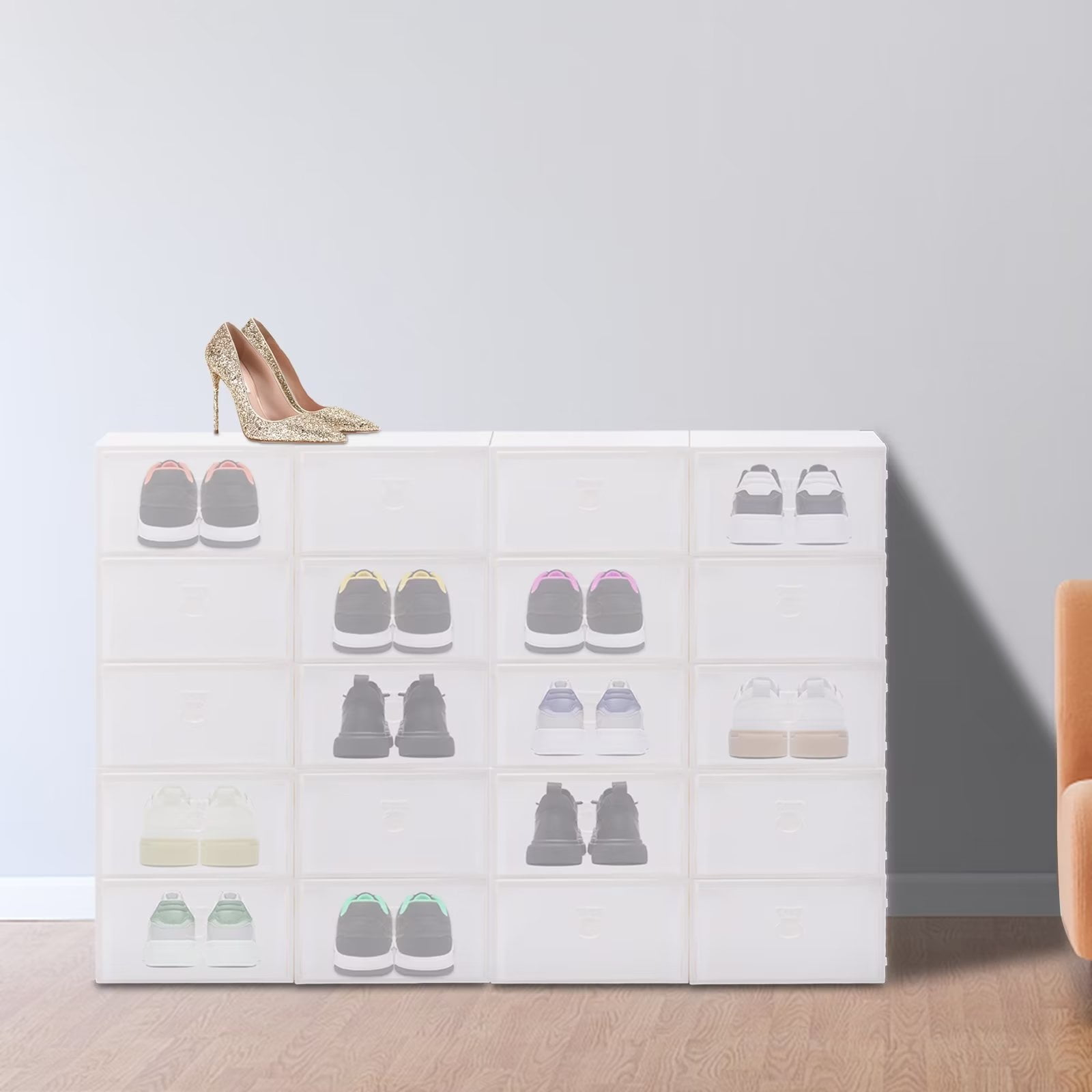 Shoe Storage Boxes, 20 Packs Plastic White Pull Stackable Shoe Box ...