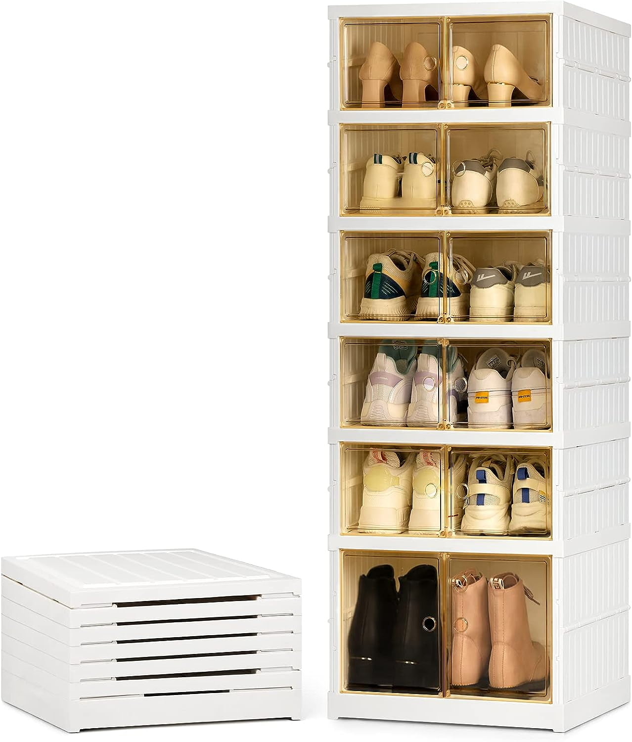 Shoe Storage Boxes,Foldable Shoe Rack Organizer,12 Pack Collapsible ...