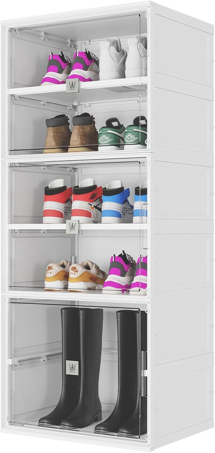 Shoe Storage Boxes, Large Clear Plastic Stackable Shoe Organizer for ...
