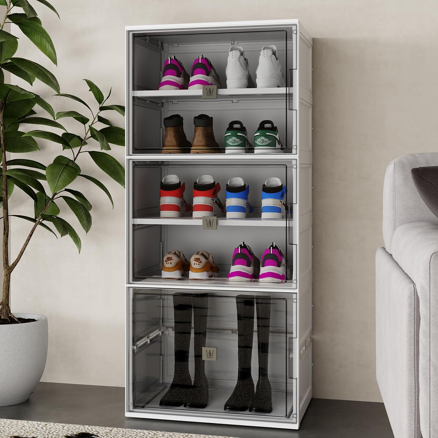 Shoe Storage Boxes, Large Clear Plastic Stackable Shoe Organizer for ...