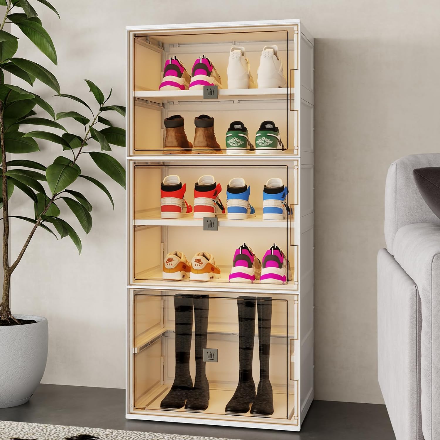 Shoe Storage Boxes, Large Clear Plastic Stackable Shoe Organizer for ...