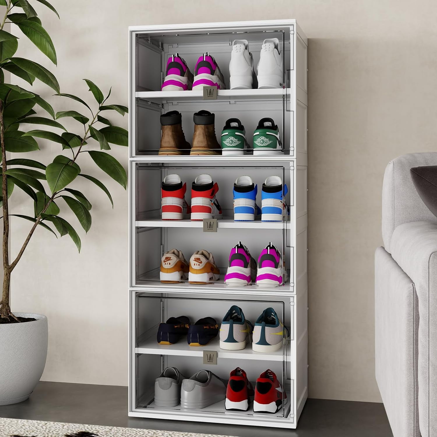 Shoe Storage Boxes, Large Clear Plastic Stackable Shoe Organizer for ...