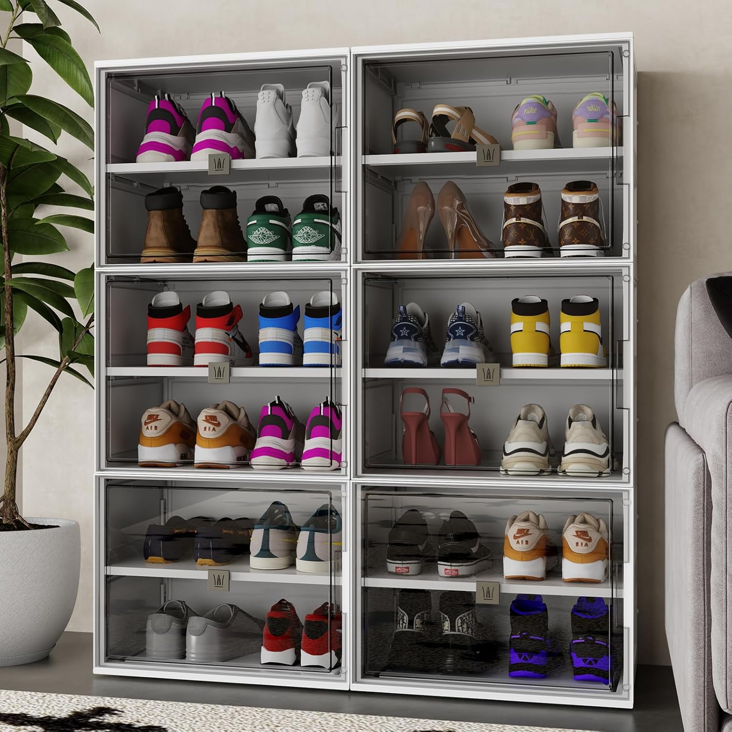 Shoe Storage Boxes, Large Clear Plastic Stackable Shoe Organizer for ...