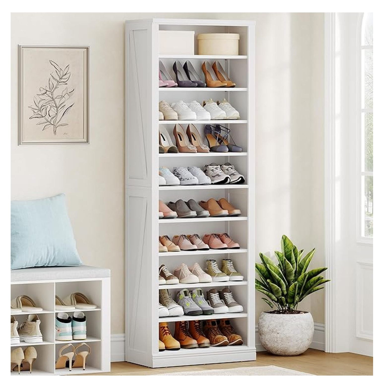 Shoe Storage Cabinet, 10 Tiers Freestanding Shoe Cabinets, Wooden Shoes ...