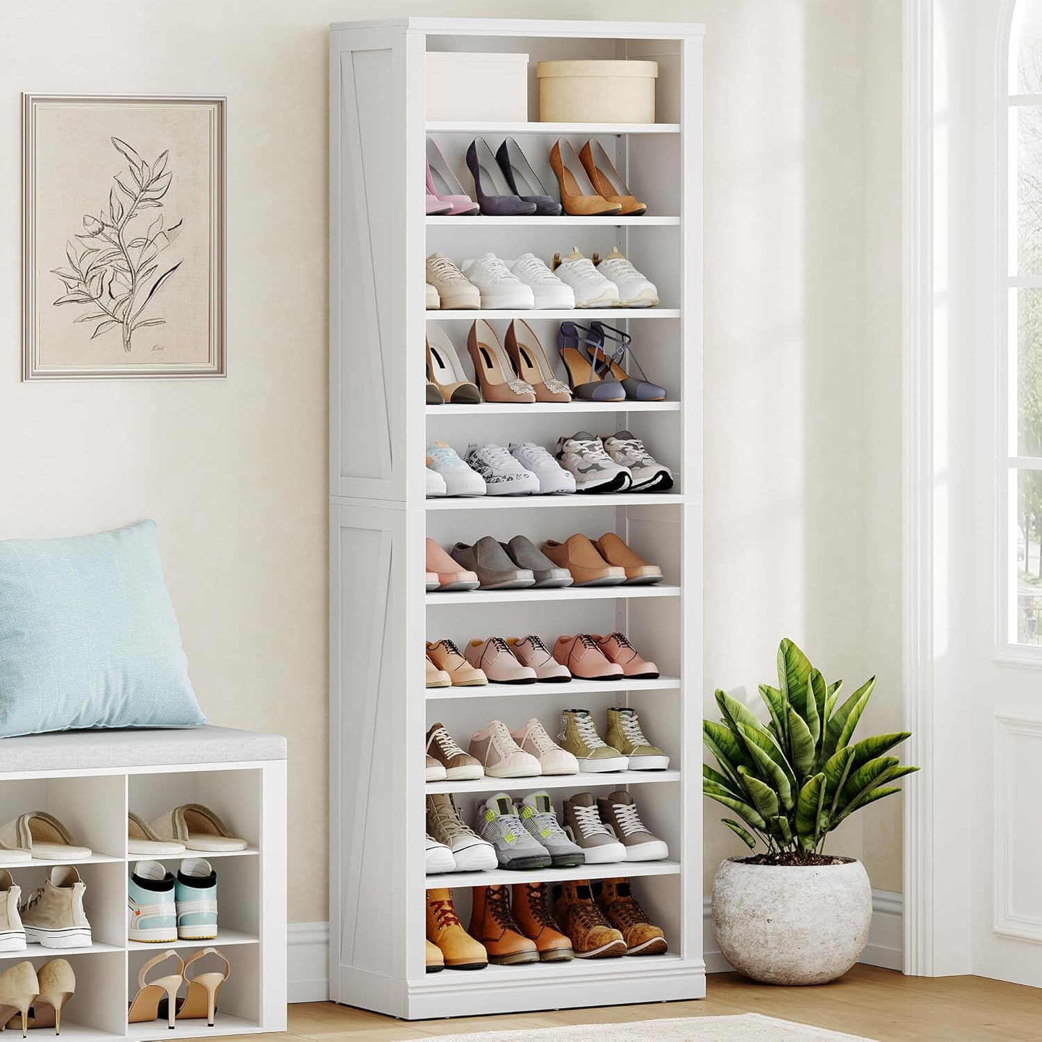 Shoe Storage Cabinet, 10 Tiers Freestanding Shoe Cabinets, Wooden Shoes ...