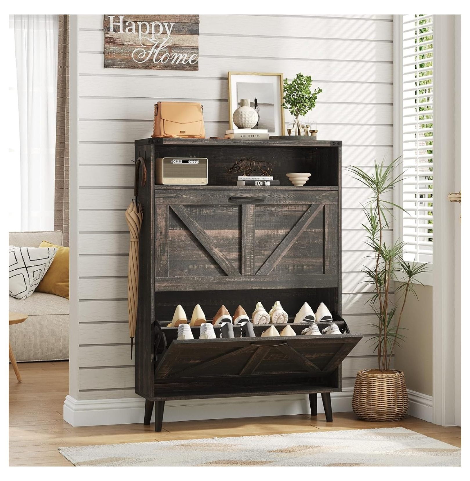 Shoe Storage Cabinet with 2 Drawers,Freestanding Narrow Shoe Organizer ...