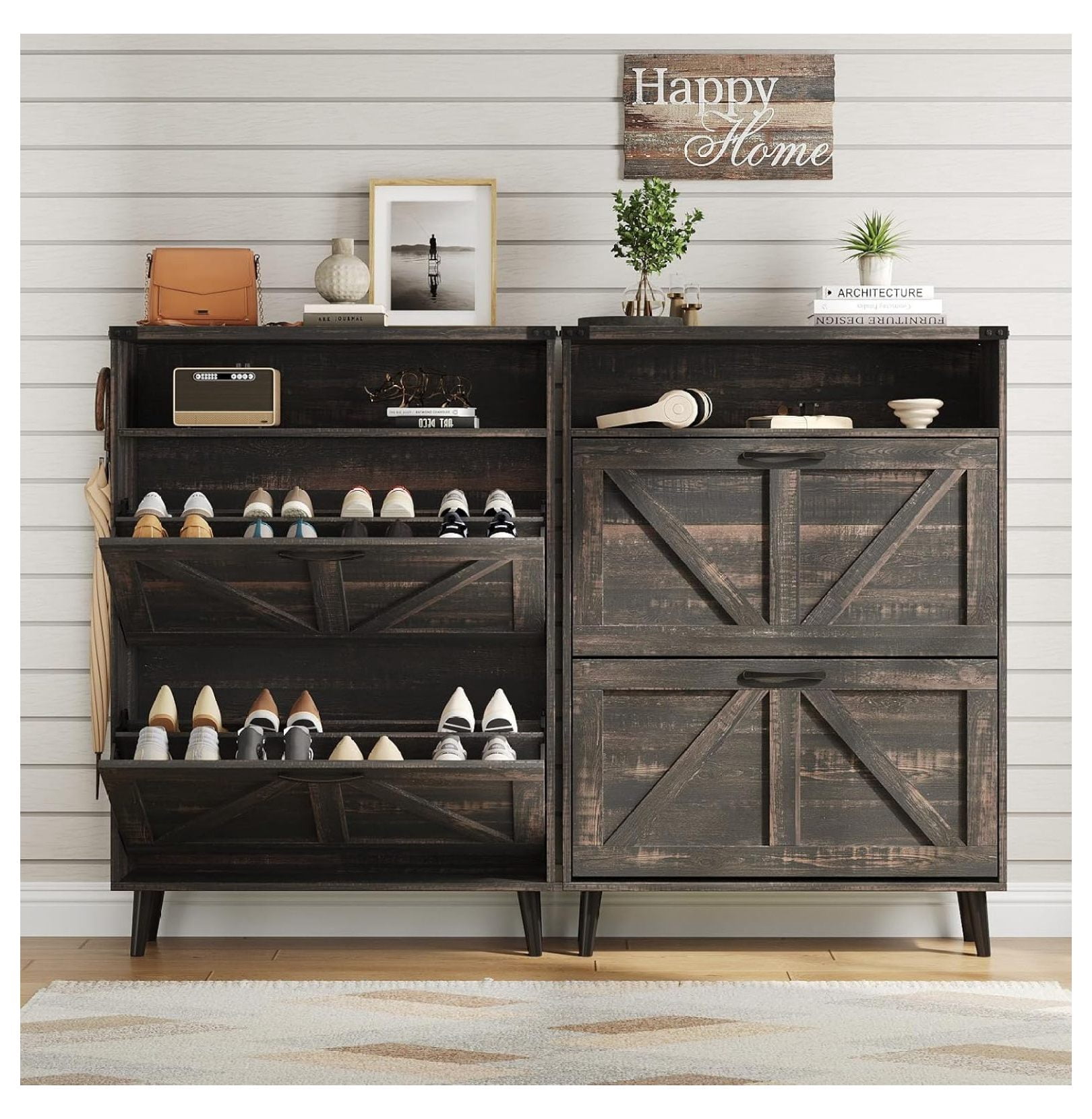 Shoe Storage Cabinet with 2 Drawers,Freestanding Narrow Shoe Organizer ...