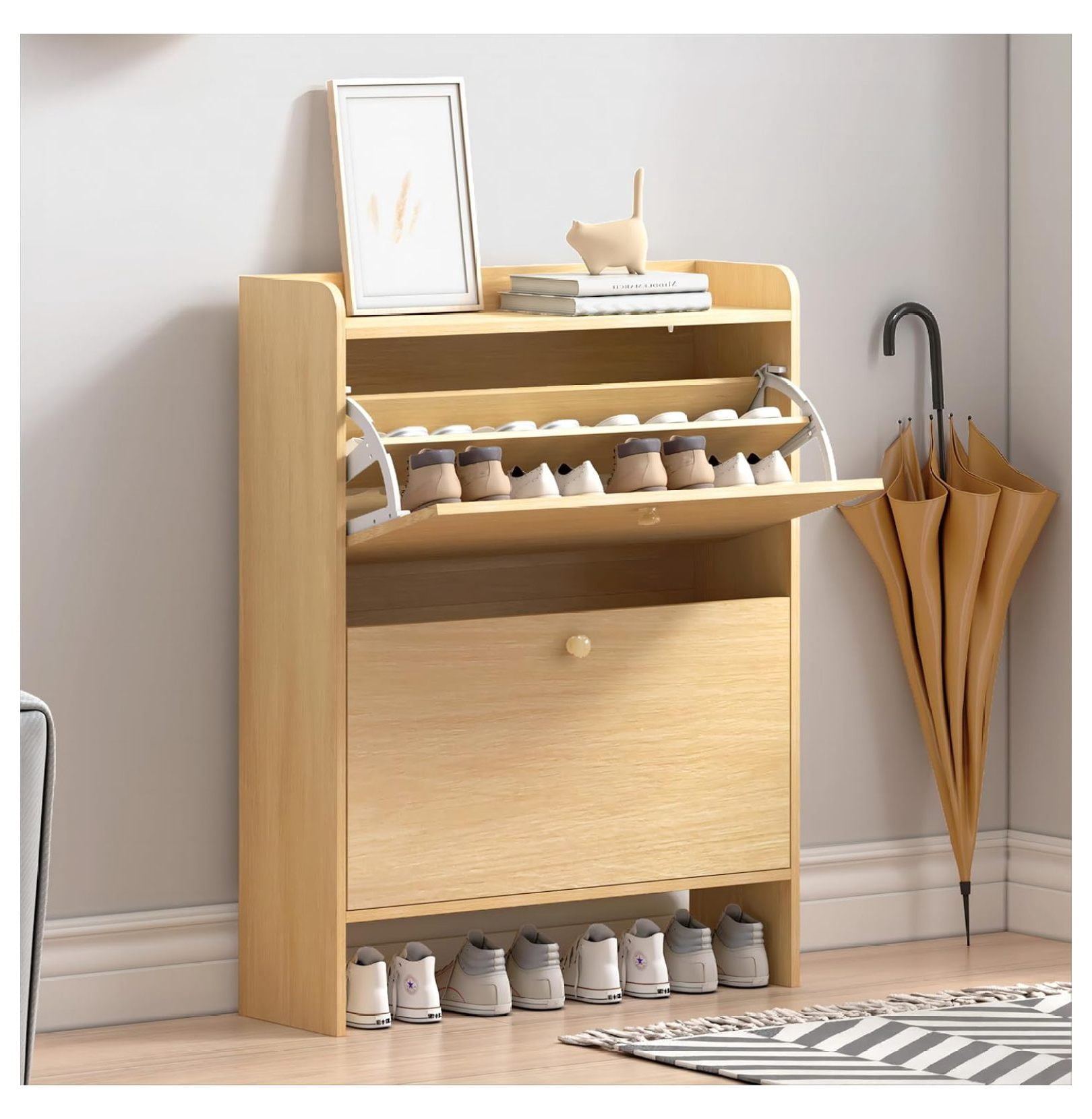 Shoe Storage Cabinet with 2 Drawers, Narrow Shoe Rack Organizer for ...