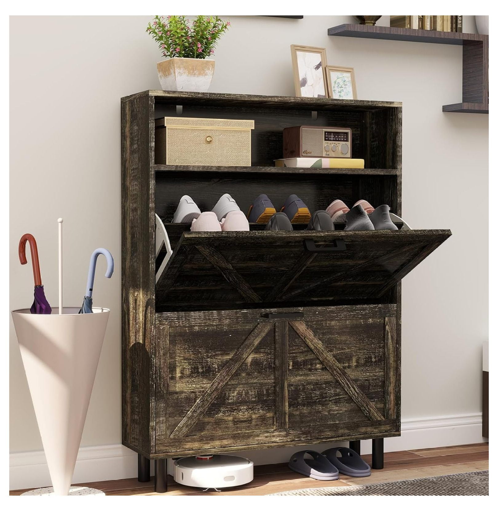 Shoe Storage Cabinet with 2 Drawers, Shoe Cabinet Organizer with Open ...