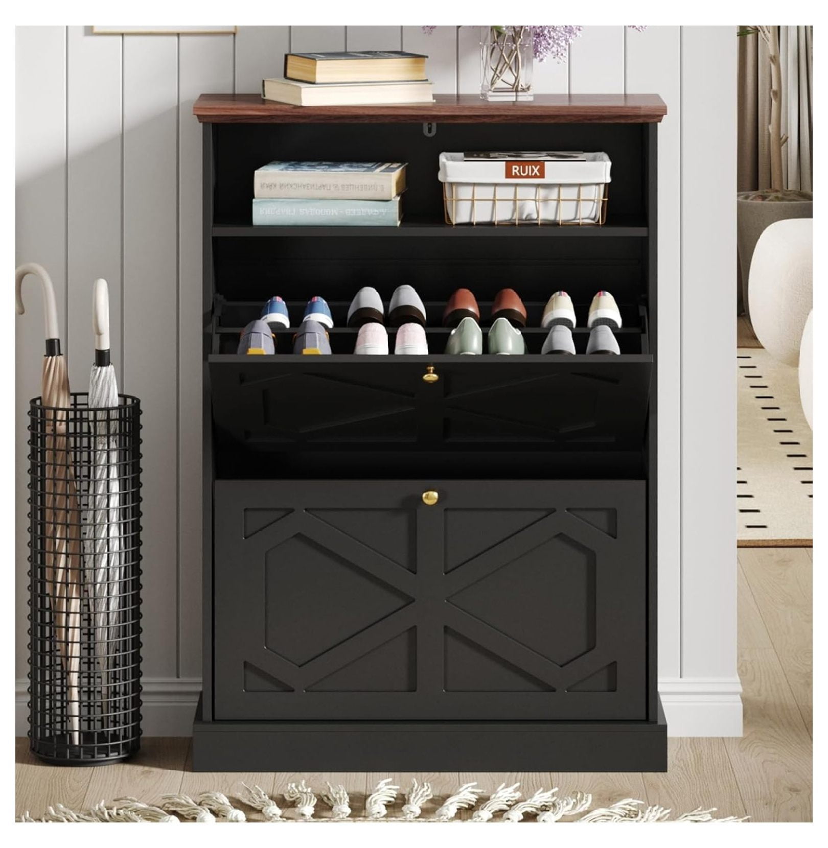 Shoe Storage Cabinet with 2 Drawers,Shoe Cabinet with Open Storage ...
