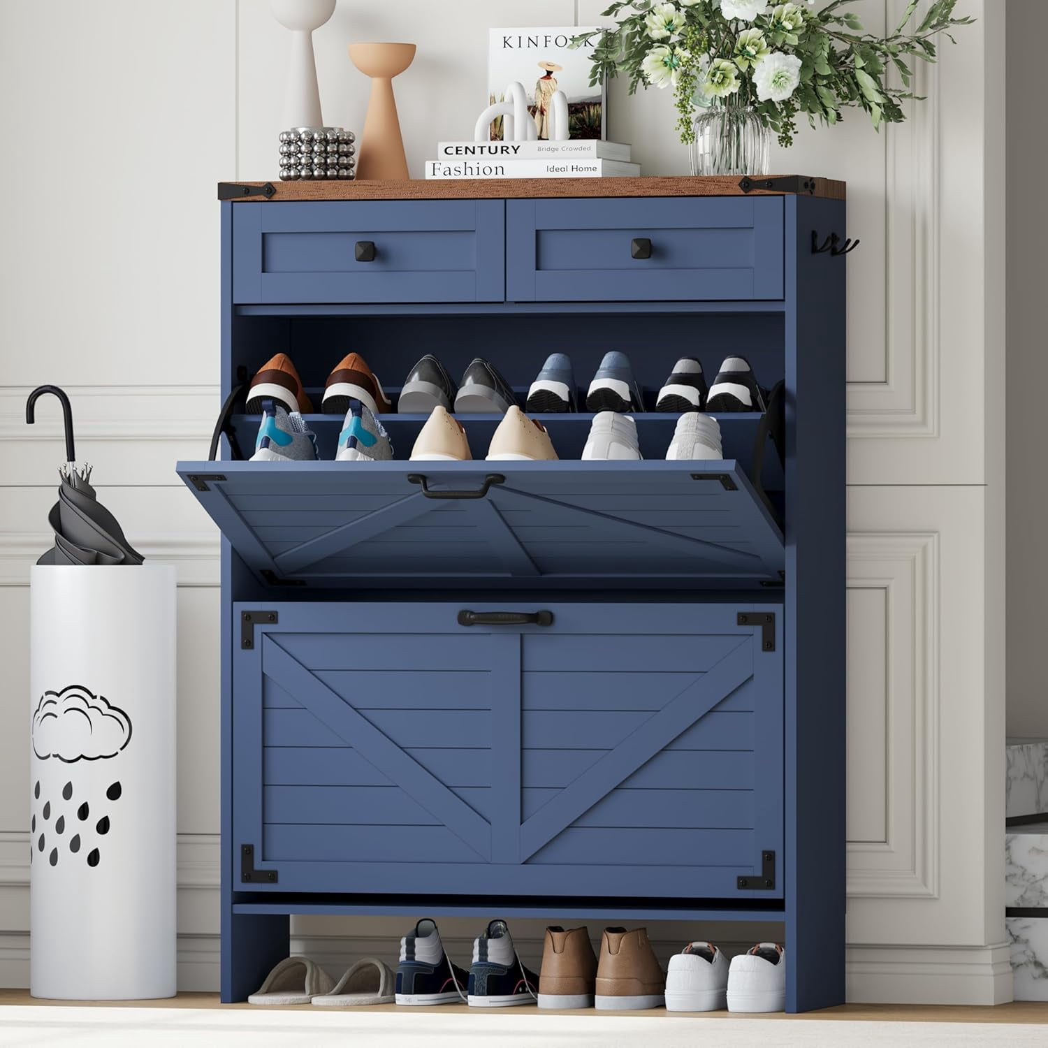 Shoe Storage Cabinet with 2 Flip Drawers & 2 Storage Drawers, Tall ...