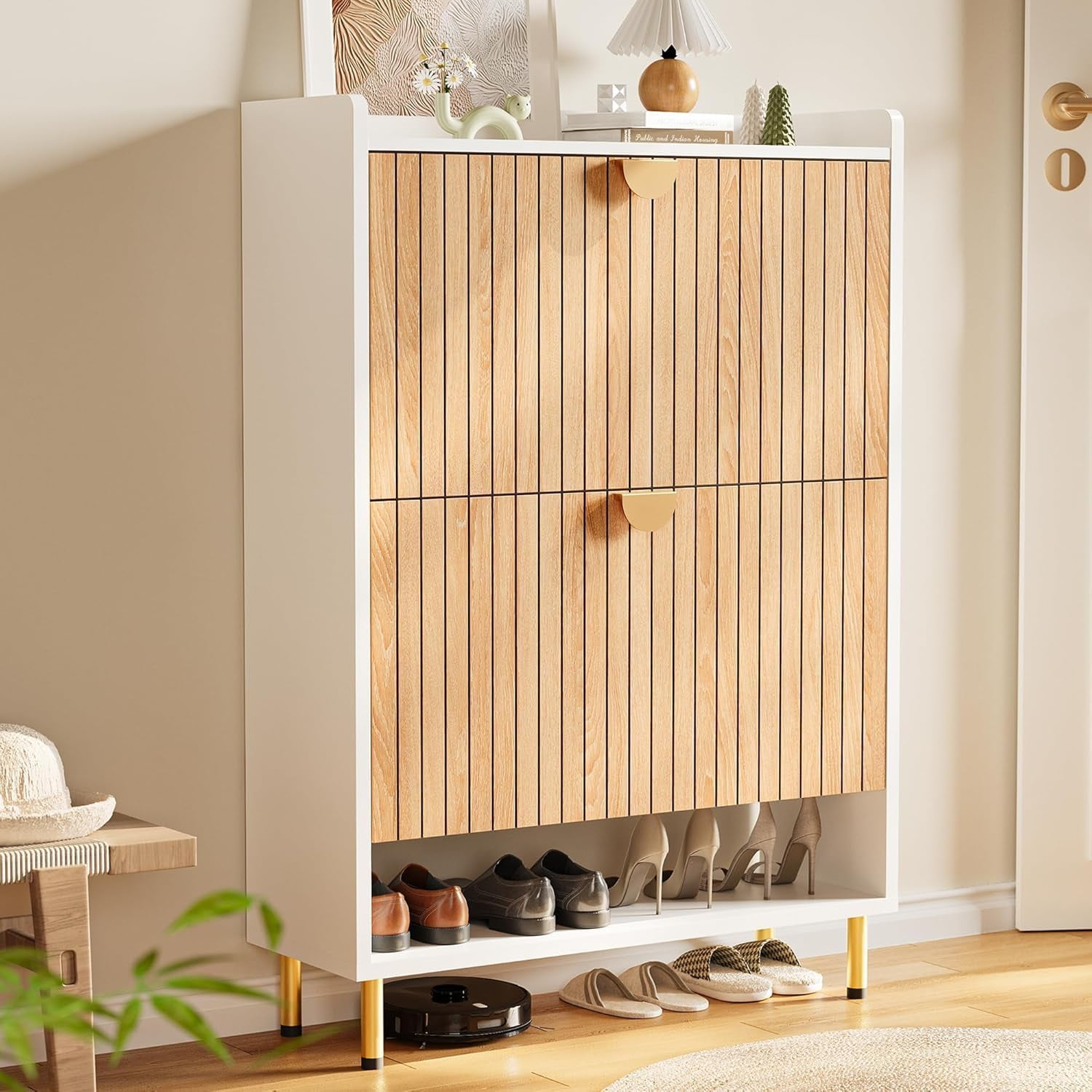 Shoe Storage Cabinet with 2 Flip Drawers 46'' Tall, 7-Tier Hidden Shoe ...