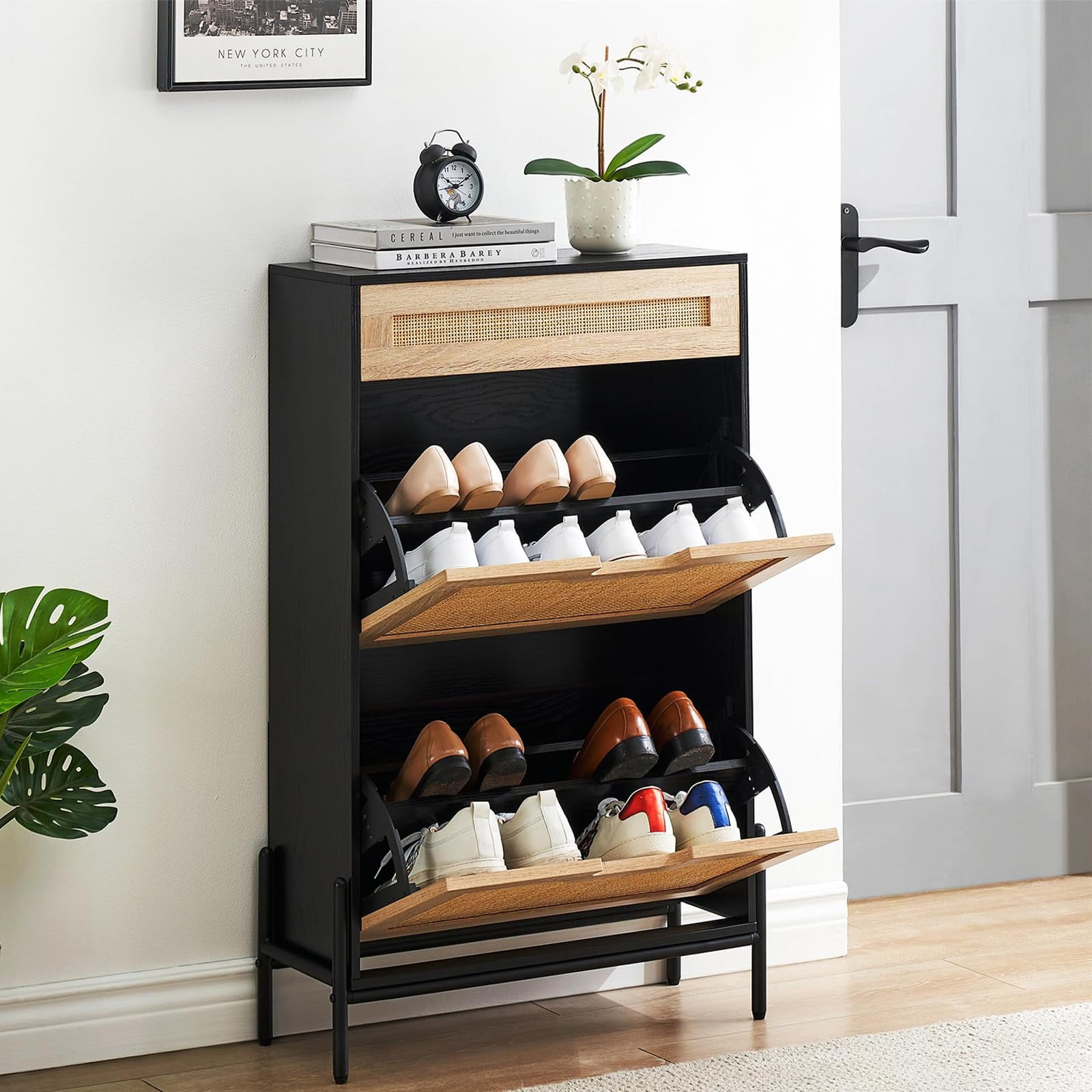 Shoe Storage Cabinet with 2 Flip Drawers, Adjustable Shelves, Slim ...
