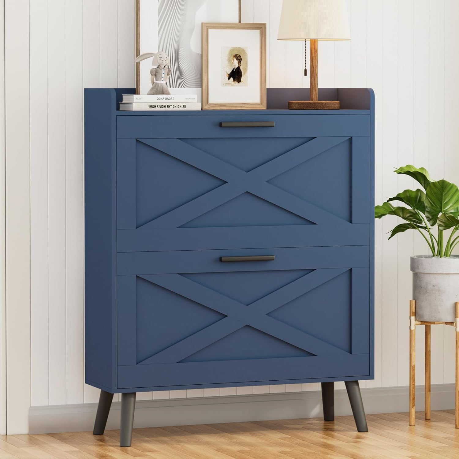 Shoe Storage Cabinet with 2 Flip Drawers and Barn Door Design ...