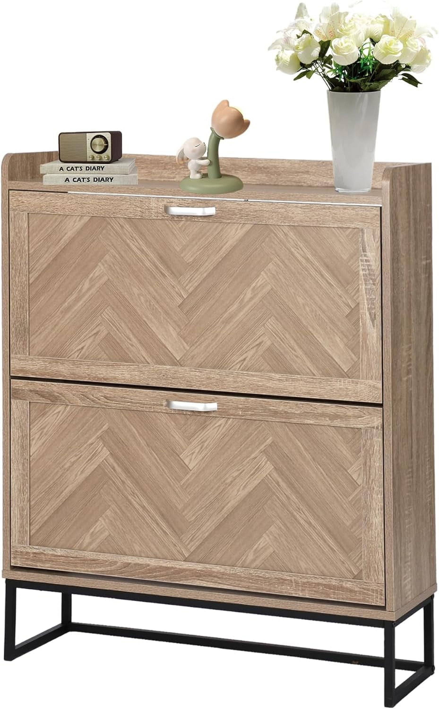 Shoe Storage Cabinet with 2 Flip Drawers, Closed Shoe Organizer for ...