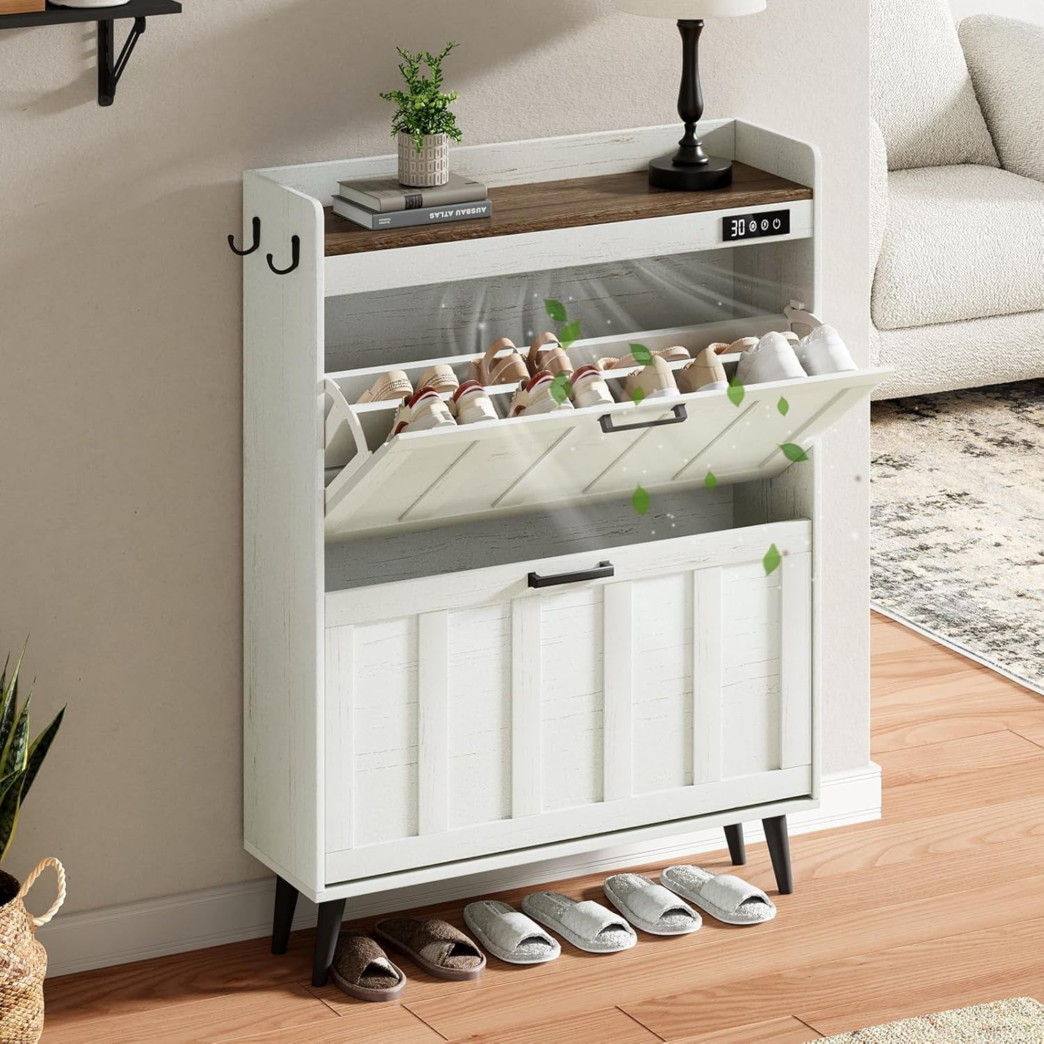 **shoe storage cabinet with 2 flip drawers, deodorizing shoe organizer ...