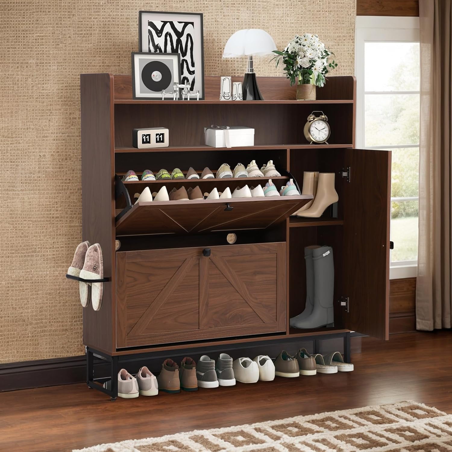 Shoe Storage Cabinet with 2 Flip Drawers for Entryway, 4-Tiers Slim ...