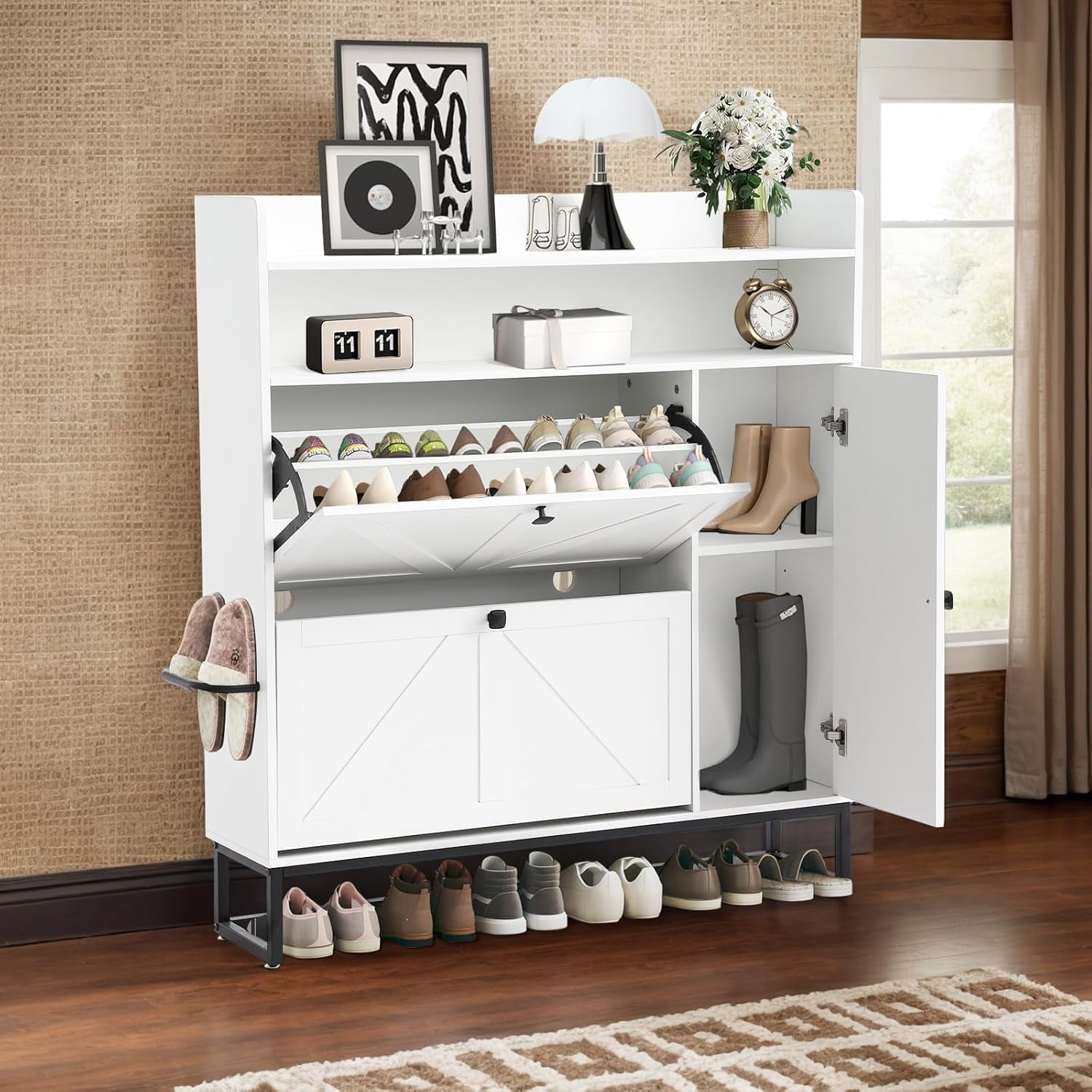 Shoe Storage Cabinet with 2 Flip Drawers for Entryway, 4-Tiers Slim ...