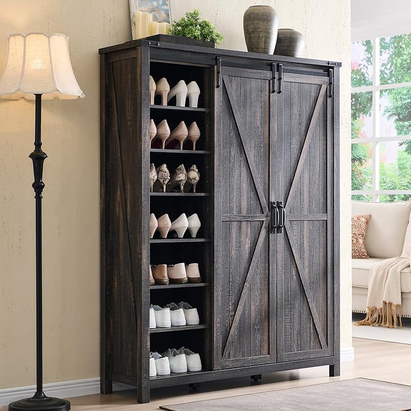 Shoe Storage Cabinet with 2 Flip Drawers, Farmhouse Entryway Shoe ...