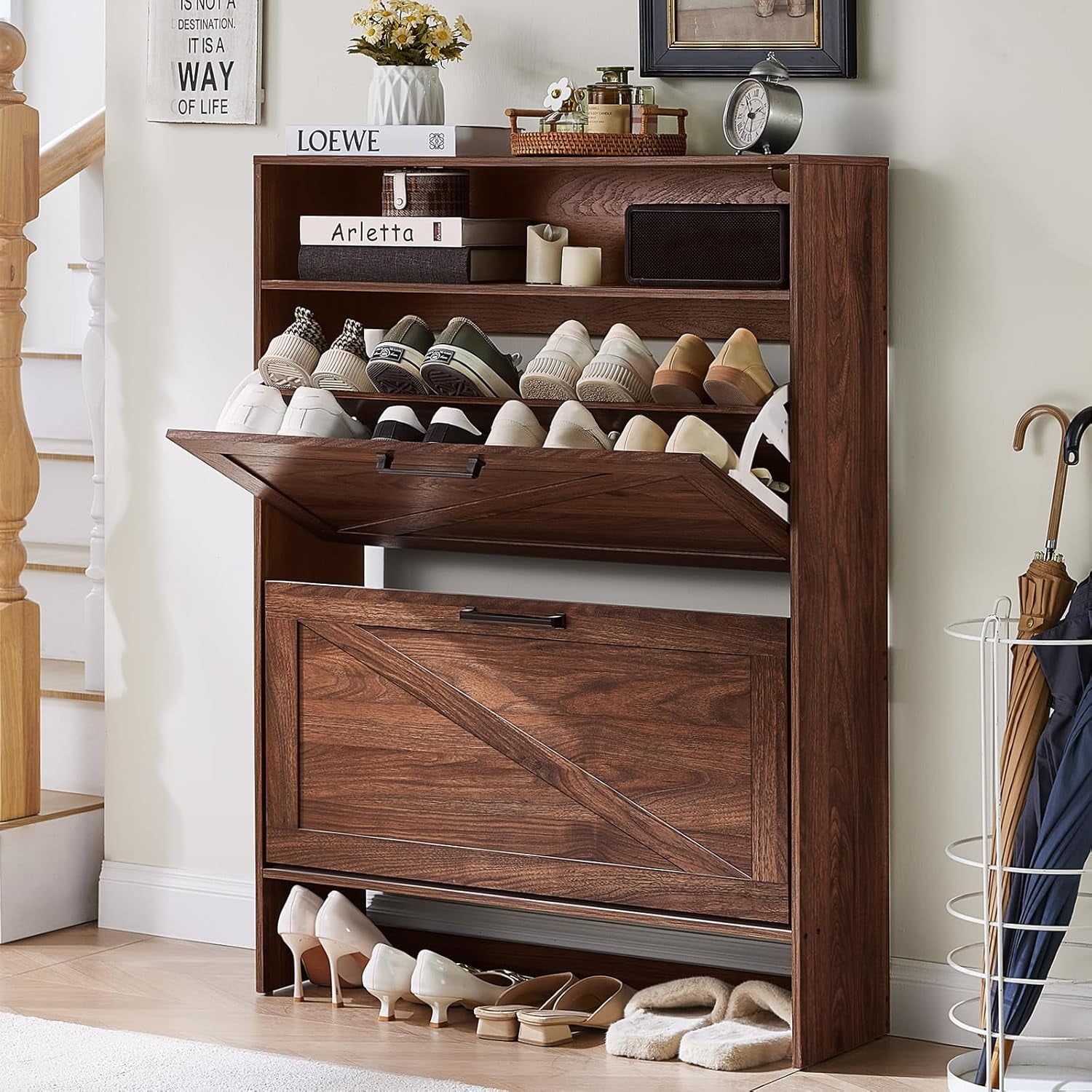 Shoe Storage Cabinet with 2 Flip Drawers,Farmhouse Narrow Shoe ...
