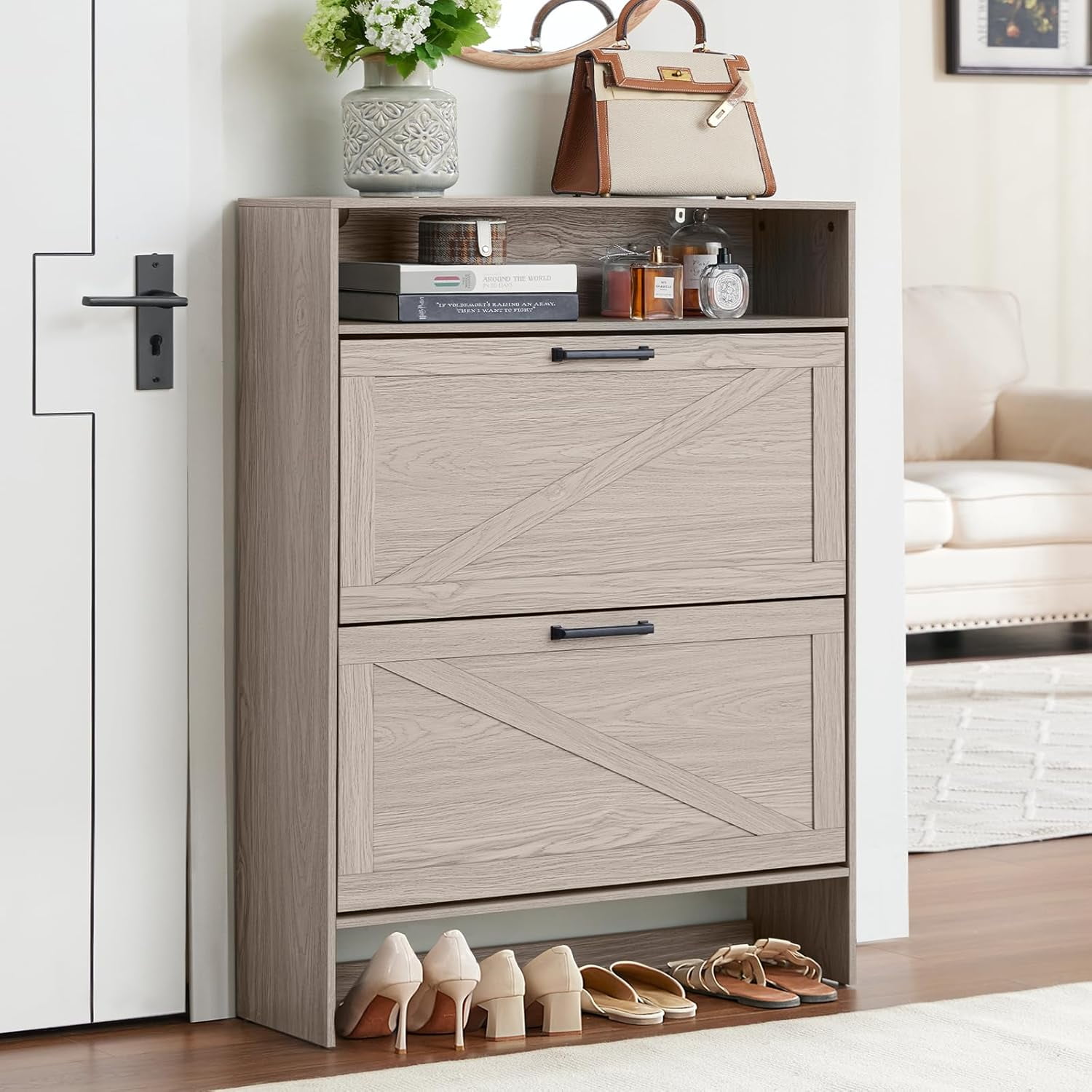 Shoe Storage Cabinet with 2 Flip Drawers,Farmhouse Narrow Shoe ...