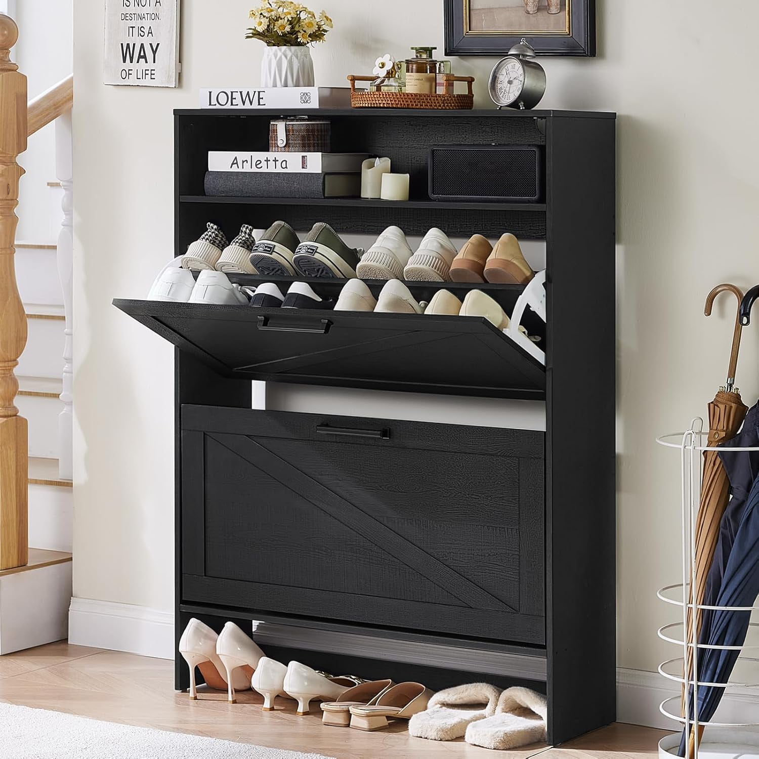Shoe Storage Cabinet with 2 Flip Drawers,Farmhouse Narrow Shoe ...